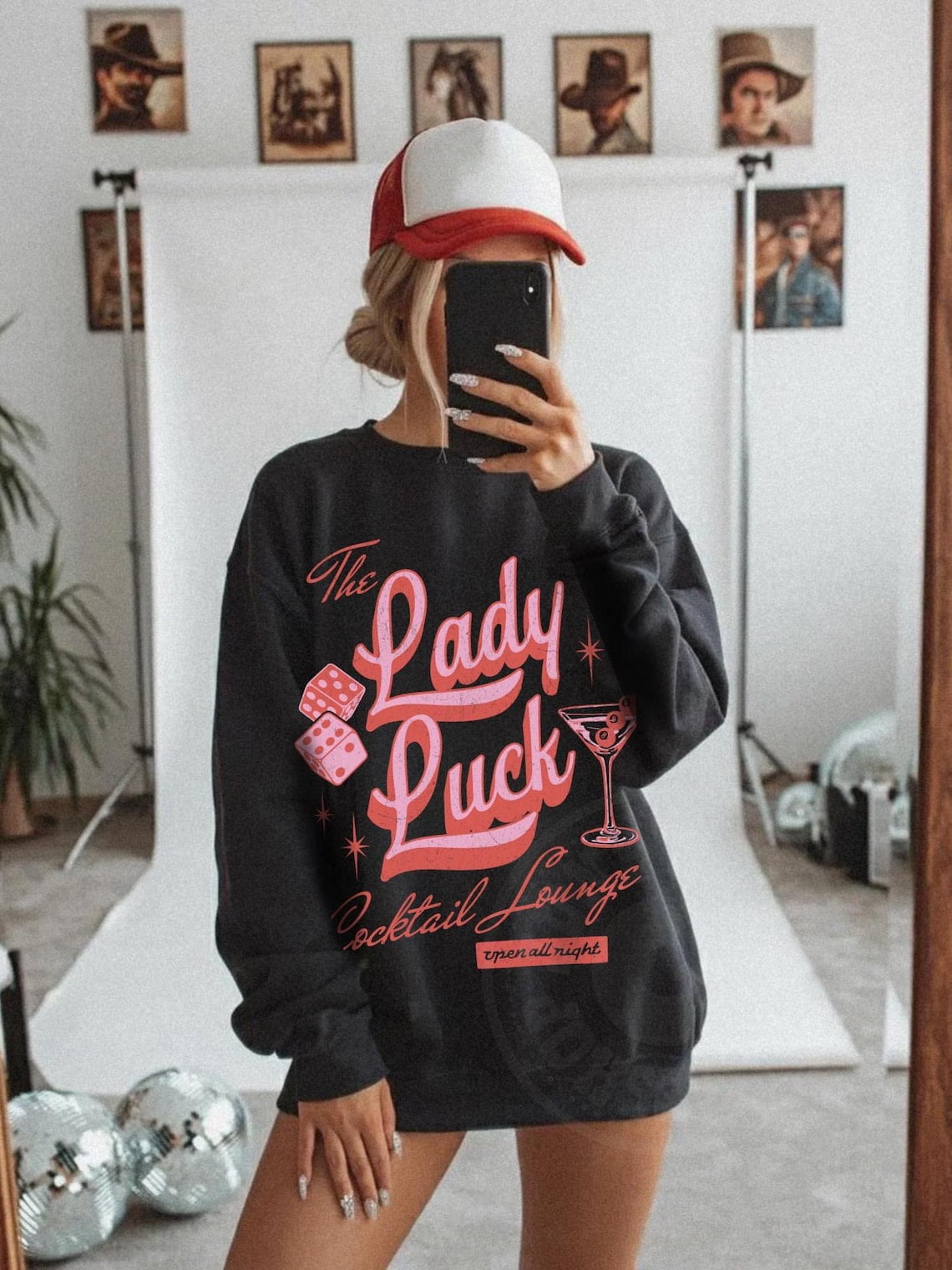 Lady Luck Cocktail Lounge Sweatshirt Vintage Lucky Girl Aesthetic ...
