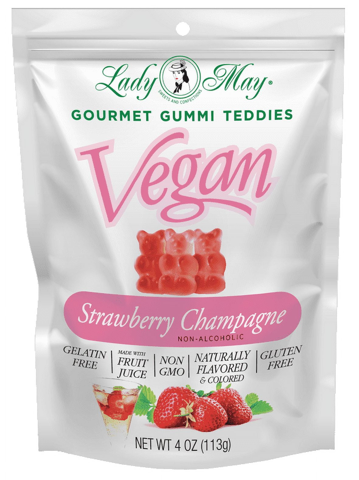 Lady May Gourmet Strawberry Champagne Gummy Bears, NON-GMO, Naturally Flavored, Gluten and ...