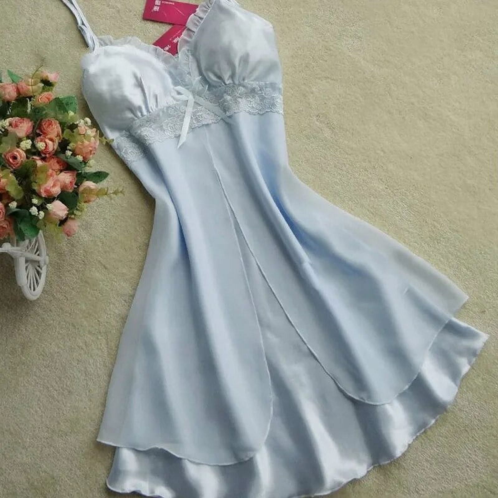 Lady New Women Sexy Silk Satin Night Gown Sleeveless Nightdress Lace Sleep Dress V Neck Nighties