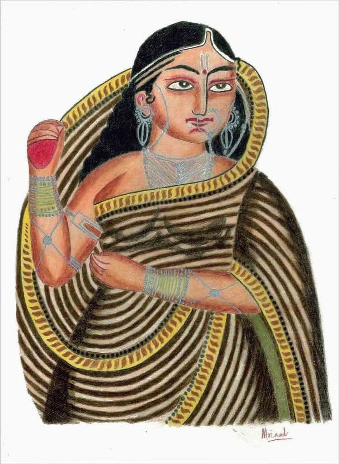 Lady Of the House, Kalighat Style Painting, Limited Edition A2 Print ...
