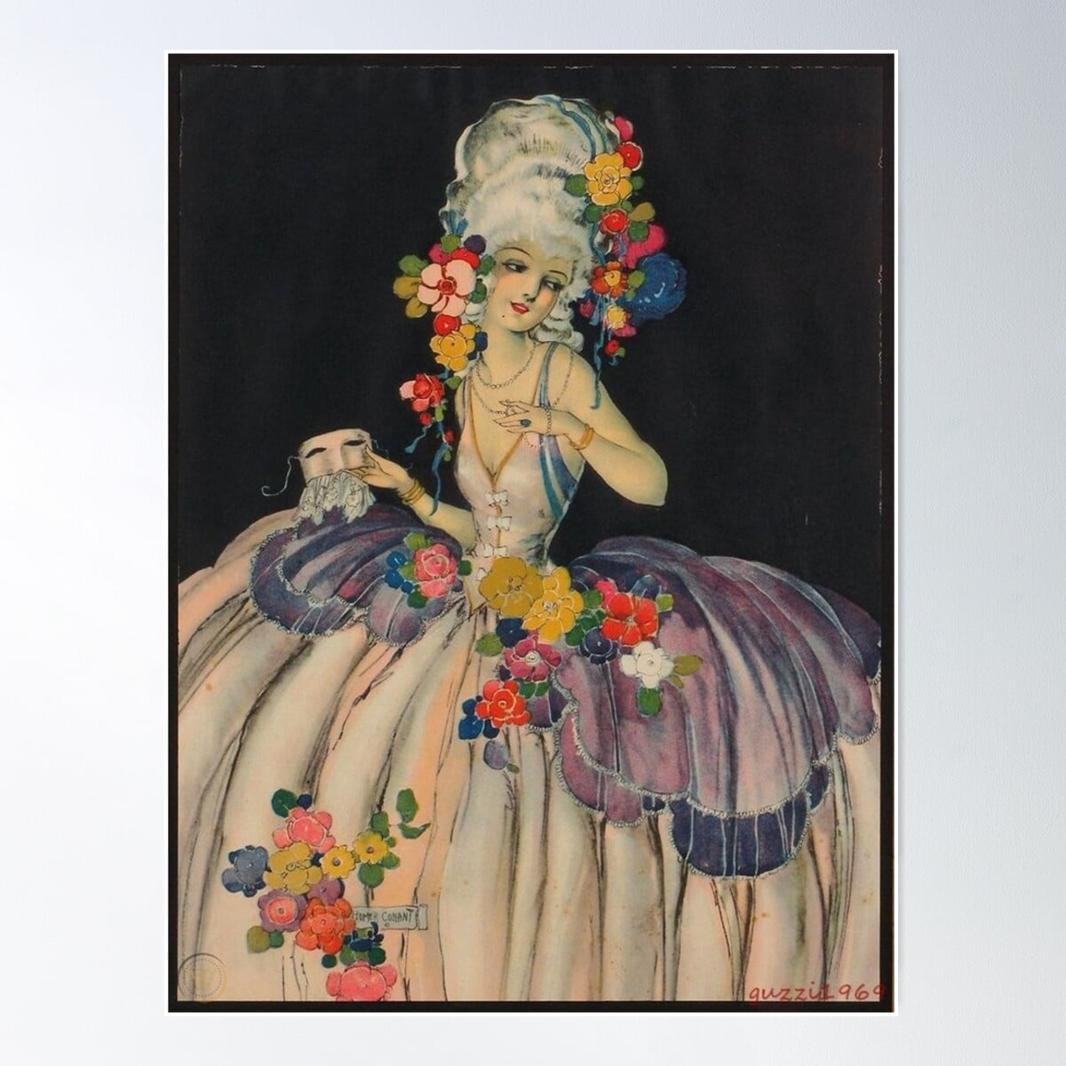 Lady Pompadour Ready For The Ball By Homer Conant - Vintage Art Poster ...