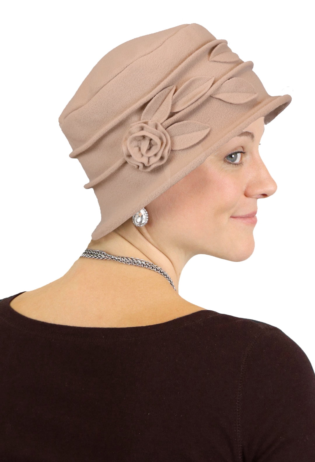 Lady Rose Fleece Flower Cloche Hat for Chemo & Cancer Patients (Beige ...