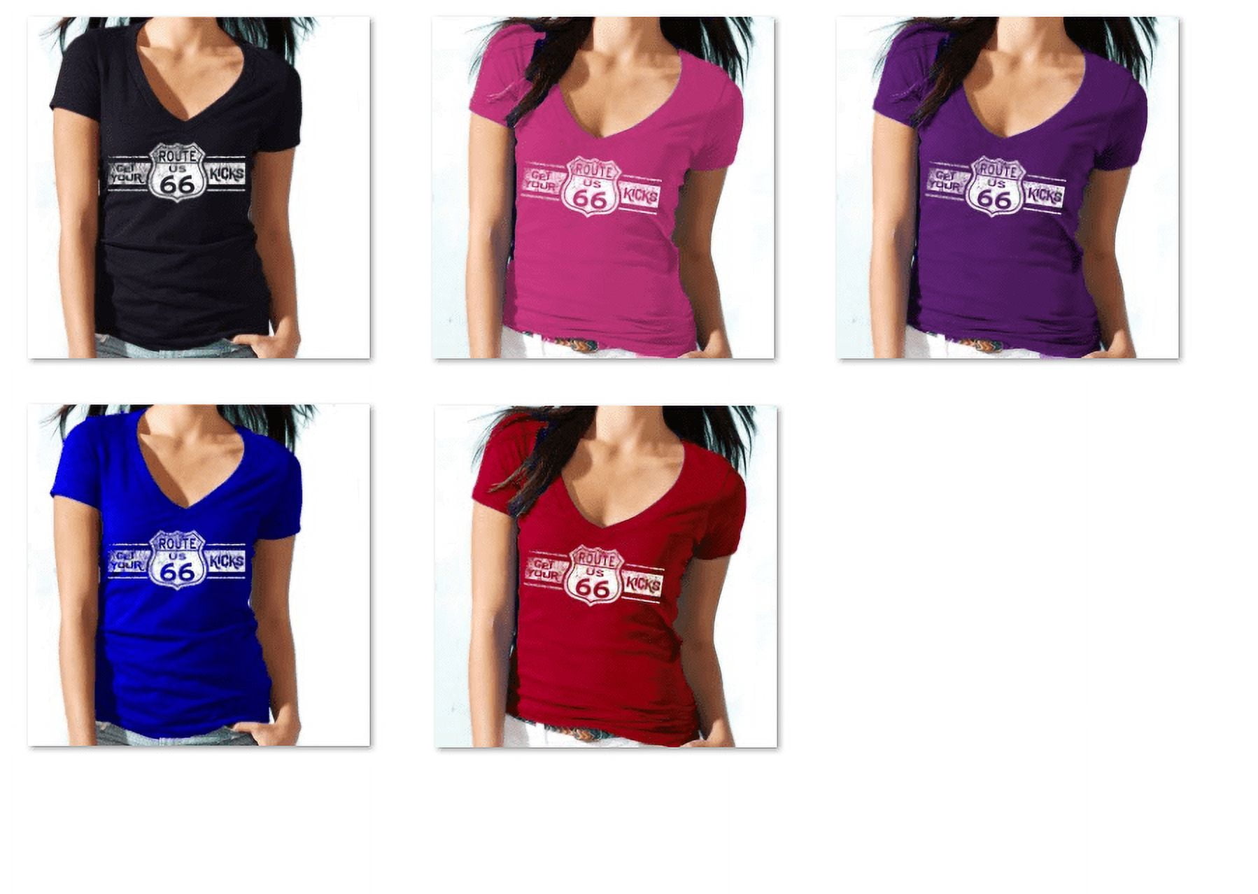 Lady Route Us 66 Get Your Kick Printed V-neck Tshirt Graphic Vneck T ...