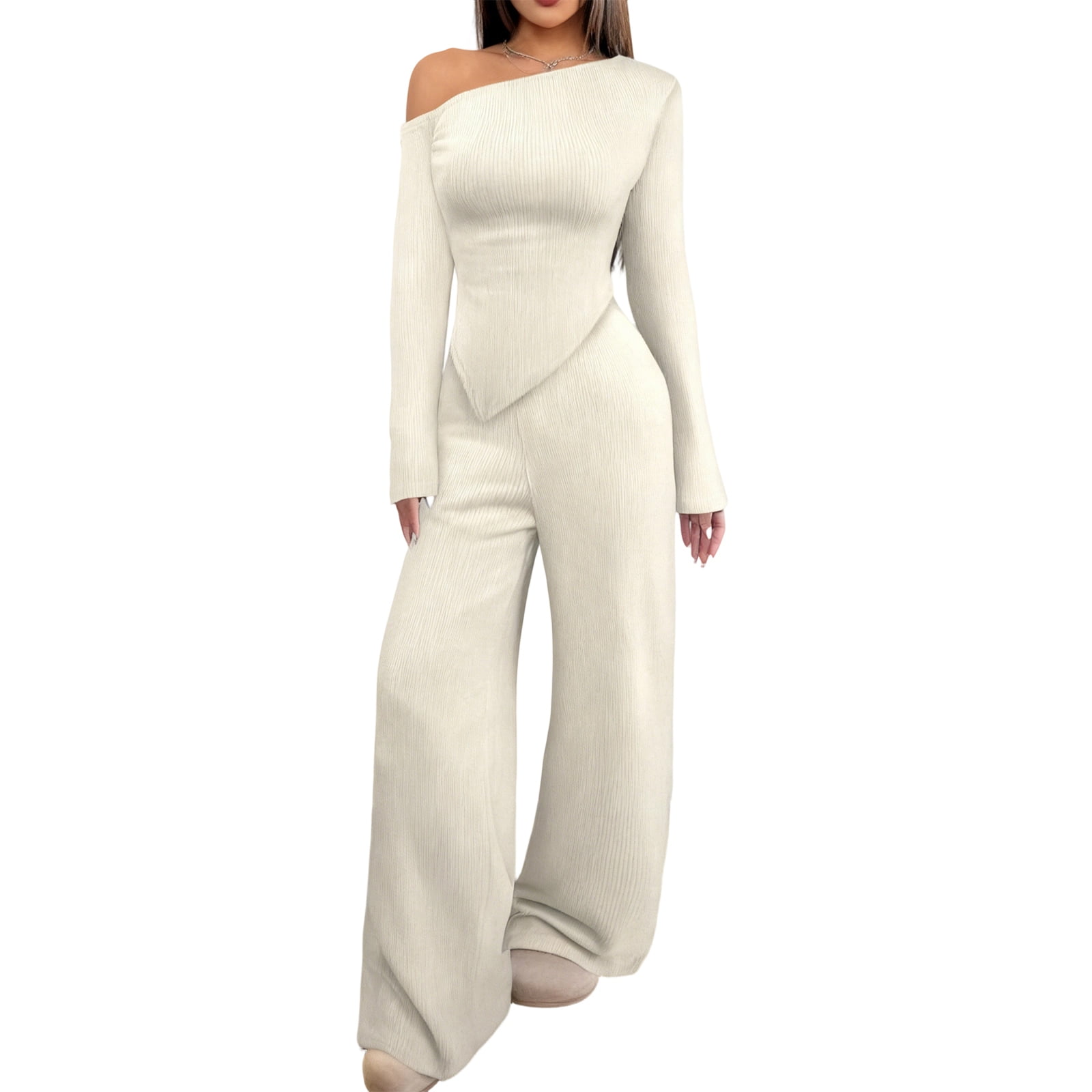 Lady Sexy Off Shoulder Sets Fashion Slim Diagonal Collar Long Sleeve ...
