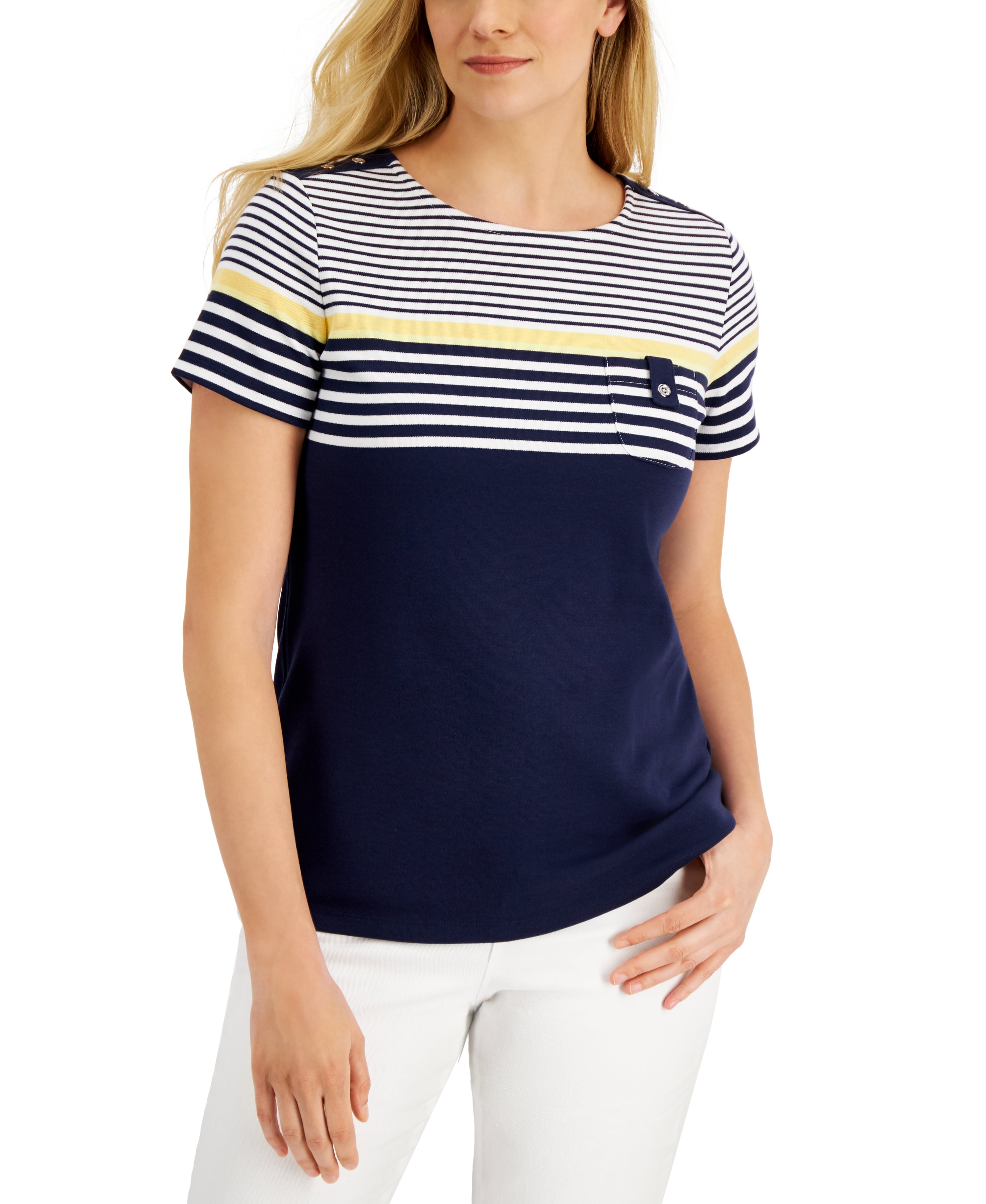 Lady Stripe Colorblocked Top Intrepid Blue M - Walmart.com