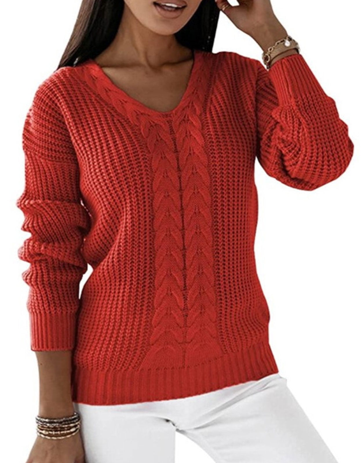 Cogild Women Long Crochet Knitted Pullover Sweater, Casual Warm Ribbed ...