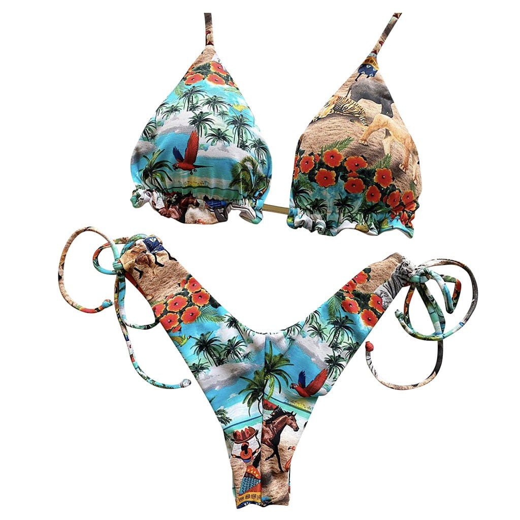 Lady Swimwear Striped Swinsuit Floral Dot Beach Outfits Female Vintage