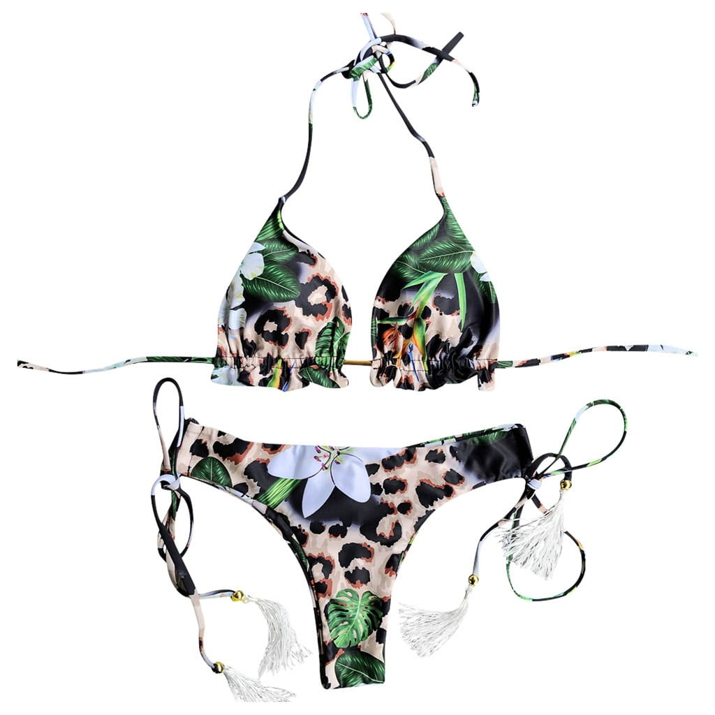Lady Swimwear Striped Swinsuit Floral Dot Beach Outfits Female Vintage