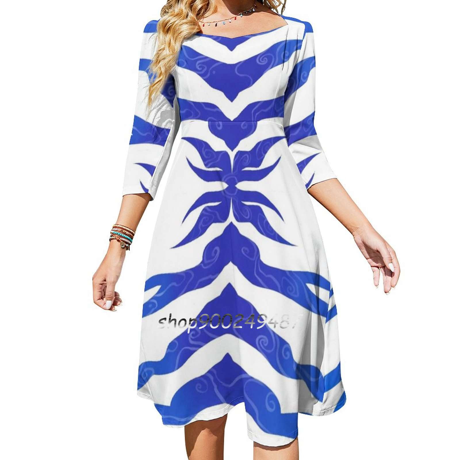 Lady Tano Stripes Flare Dress Square Neck Dress Elegant Female Fashion ...