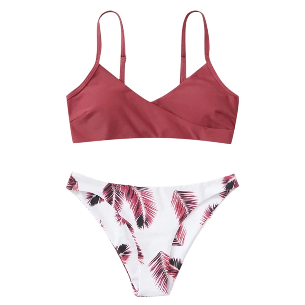 Lady Two Pieces Set Solid Striped Swinsuit Print Hawaii Bkinis Women