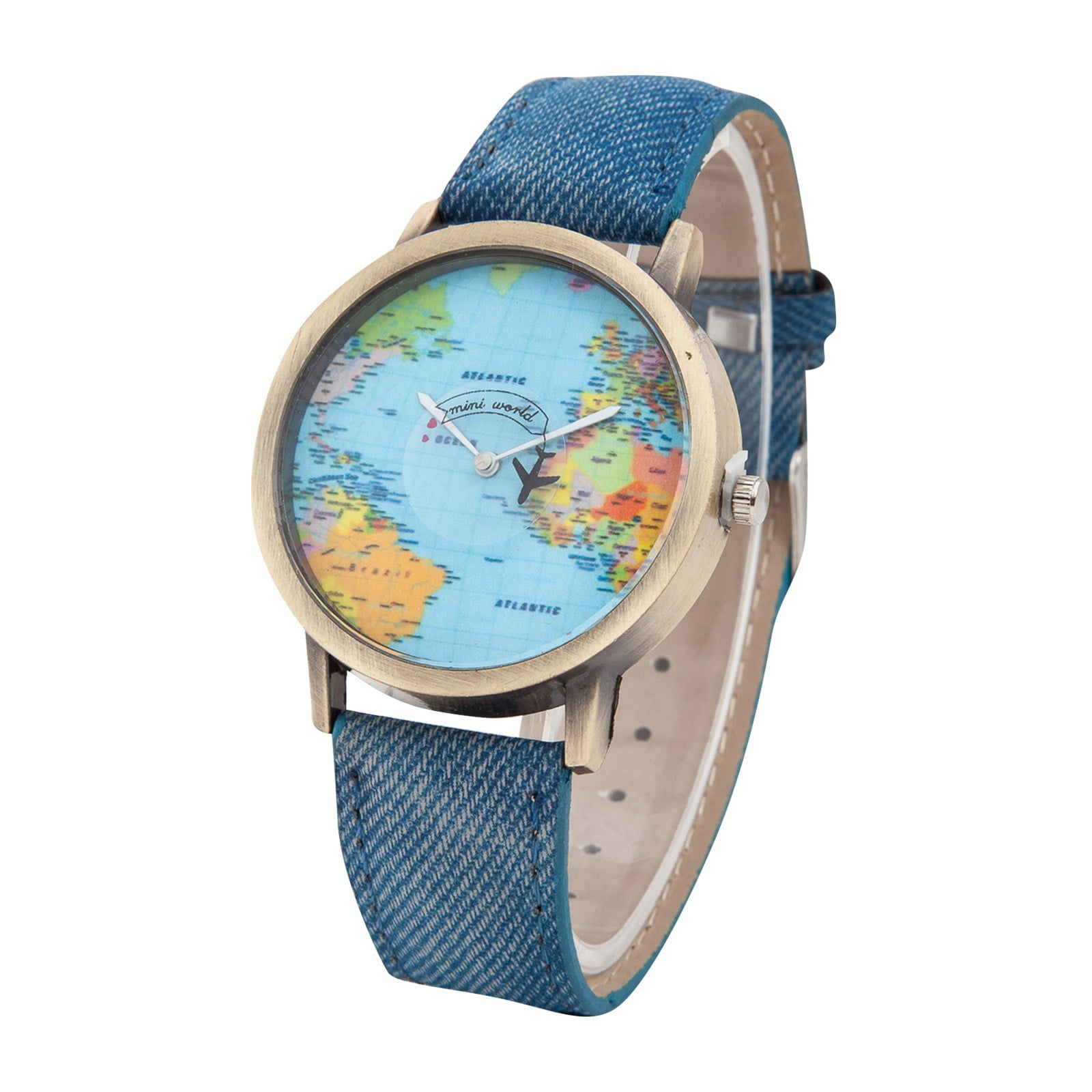 Lady Watches Waterproof Travel By Plane Map Women Dress Watch Denim ...