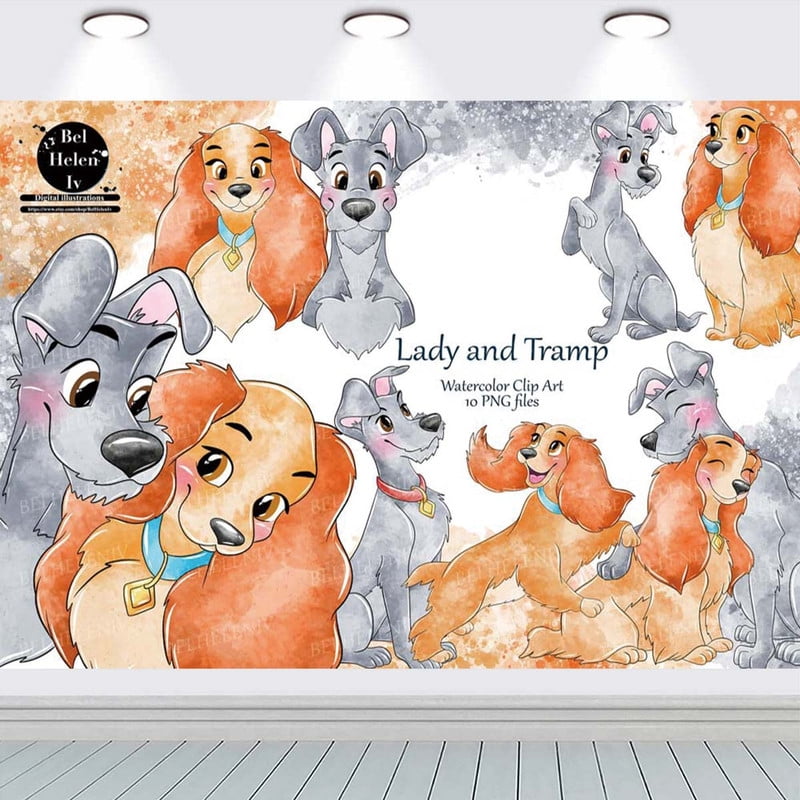 Lady and the Tramp Backdrop Banner Party Supplies Poster Movie Theme ...