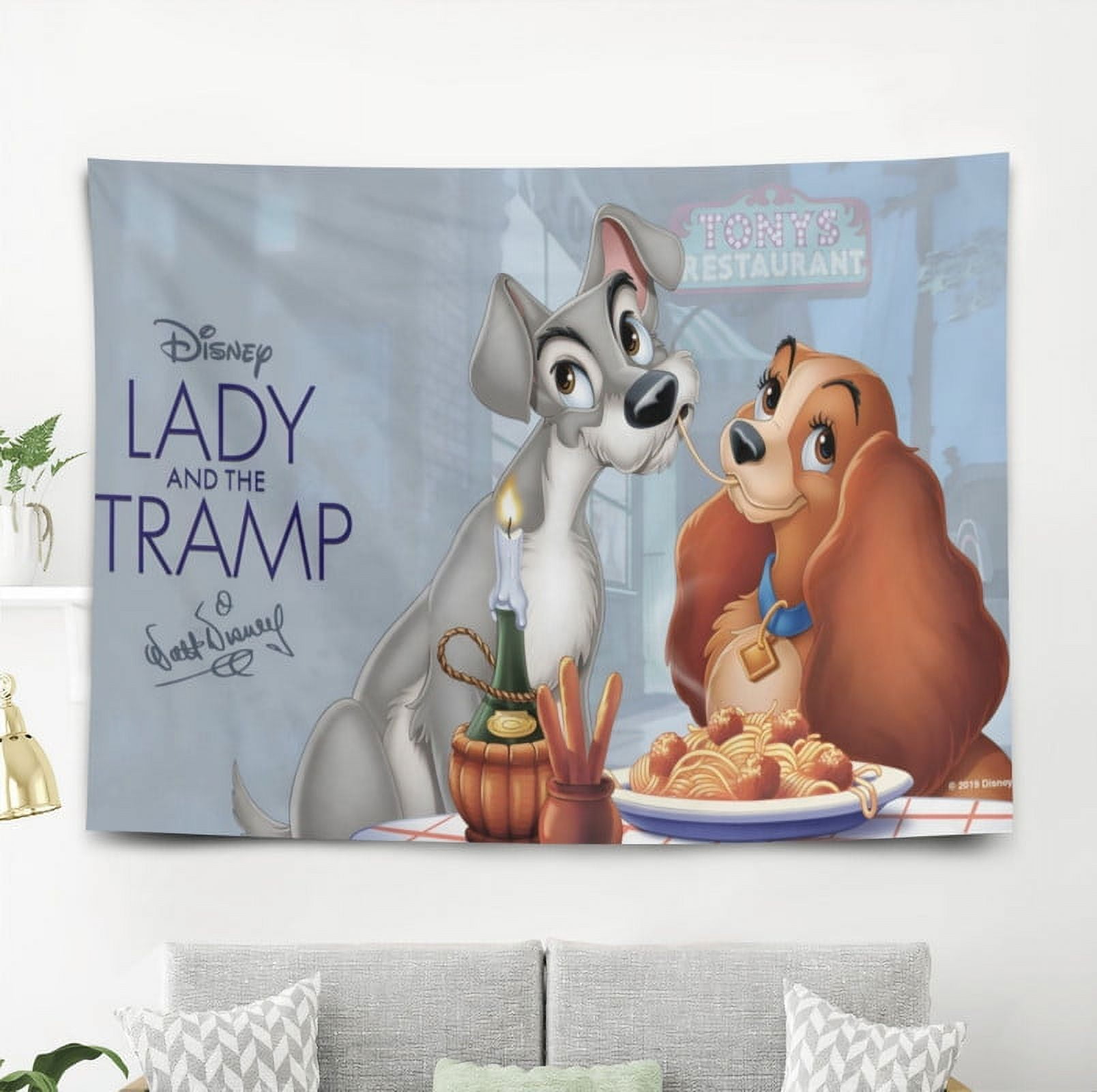 Lady and the Tramp Tapestry Gift Wall Hanging Backdrop for Room Bedroom ...