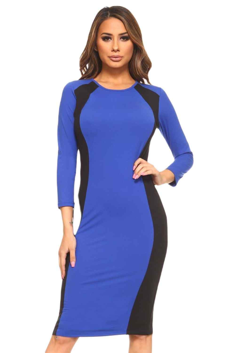 Lady's Color Block Contrast Midi Dress, Royal Blue/Black, S - Walmart.com