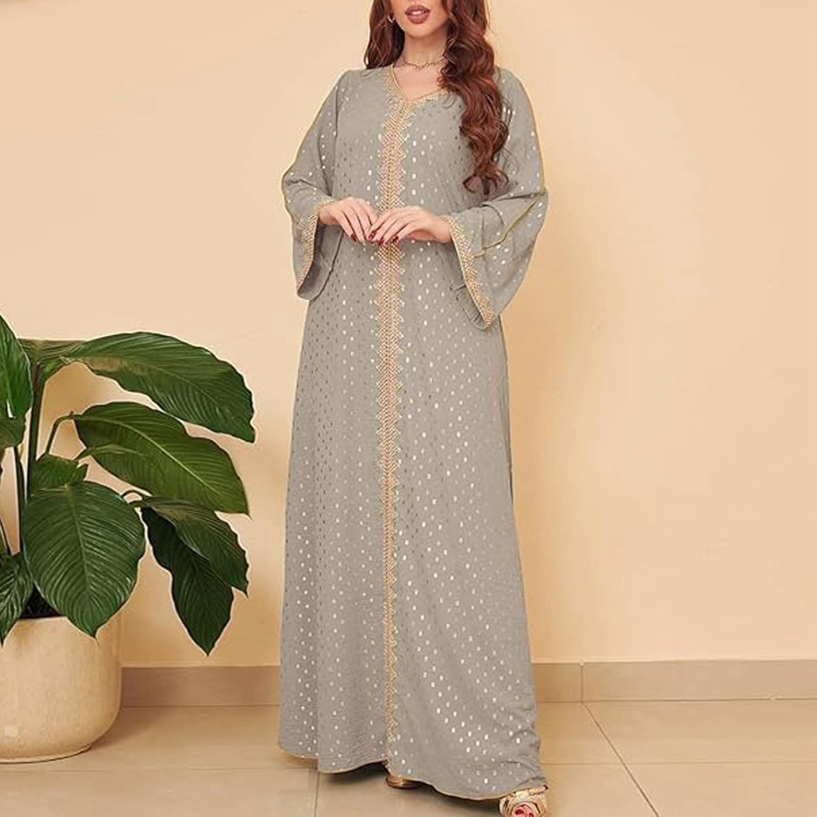 Lady's Gold Stamped Dubai Gown Warm Robe Japanese Kimono for Women ...