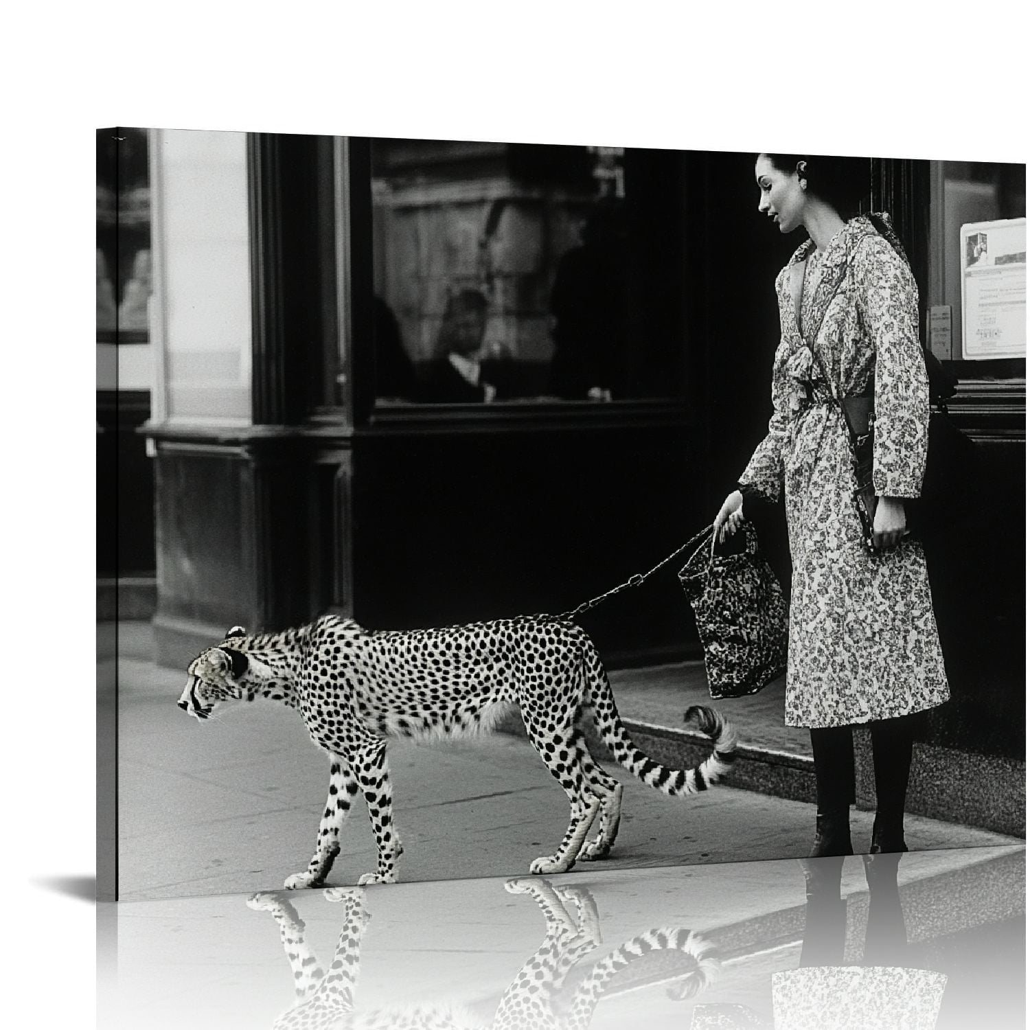 : Lady with Cheetah in Black and White, 20x16 inches, Elegant Art Print ...