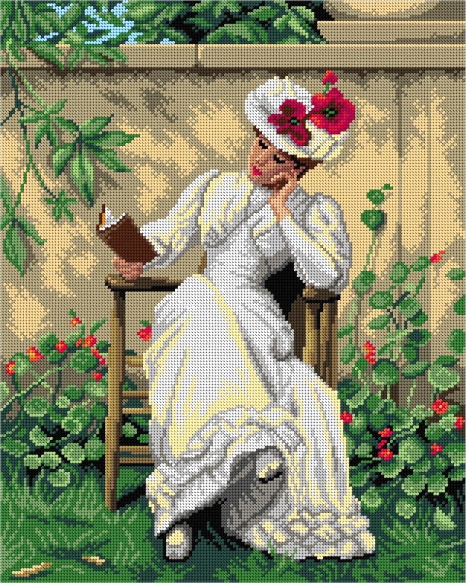 Lady with a Book in the Garden 3290M Needlepoint canvas for halfstitch ...