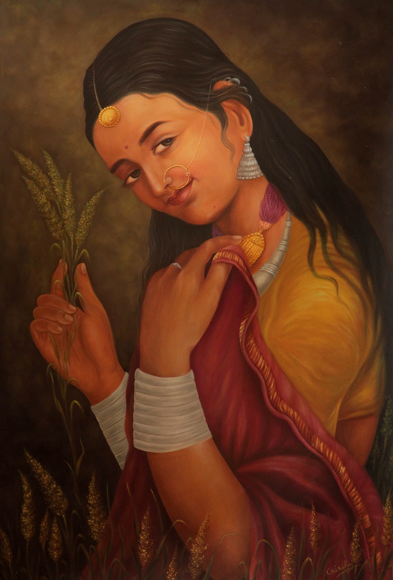 Lady with a Bunch of Sapling Plants - Oil Painting on Canvas - Walmart.com