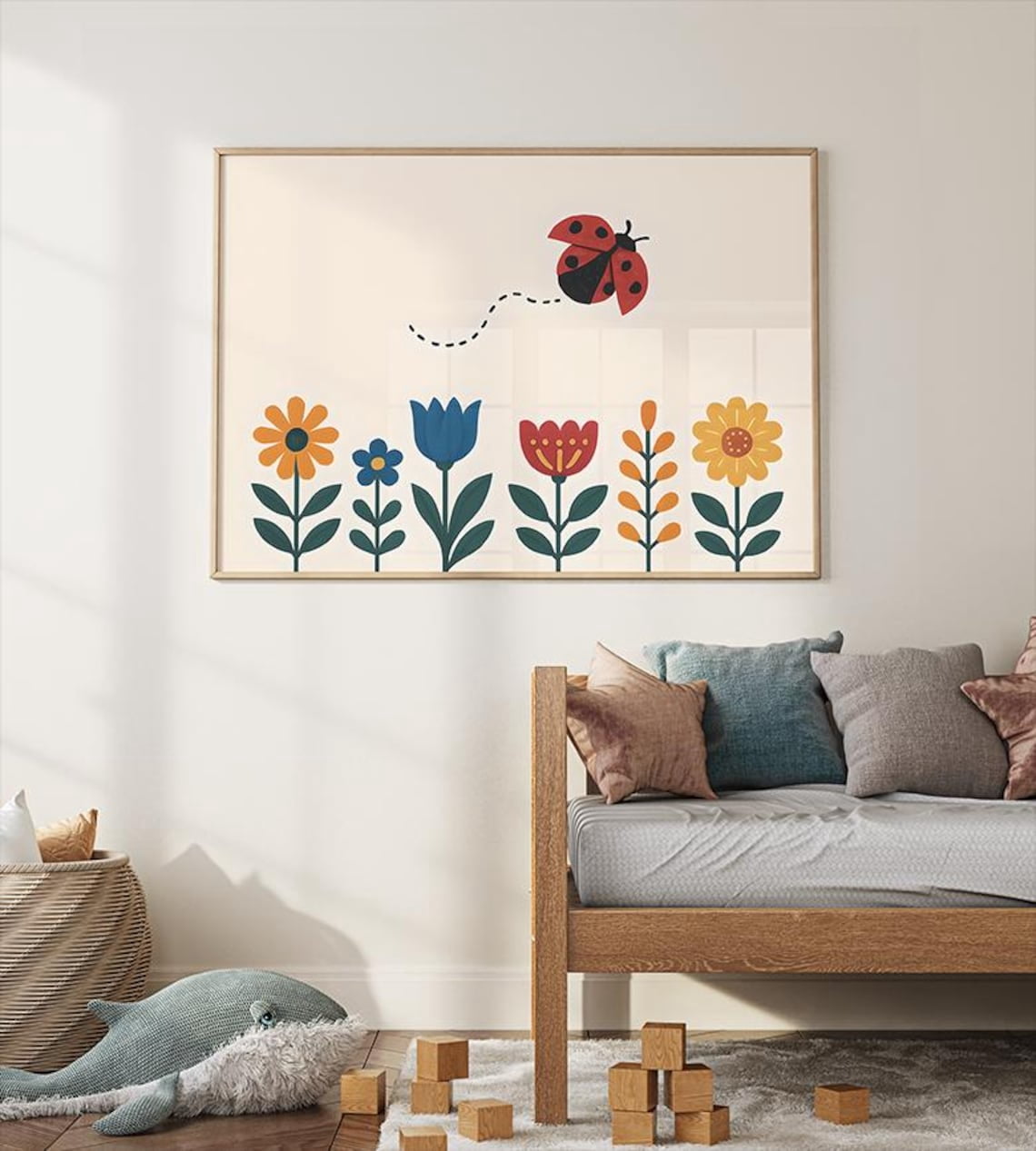 Ladybird And Flowers Nursery Print, Ladybird Poster, Playroom Wall Art ...