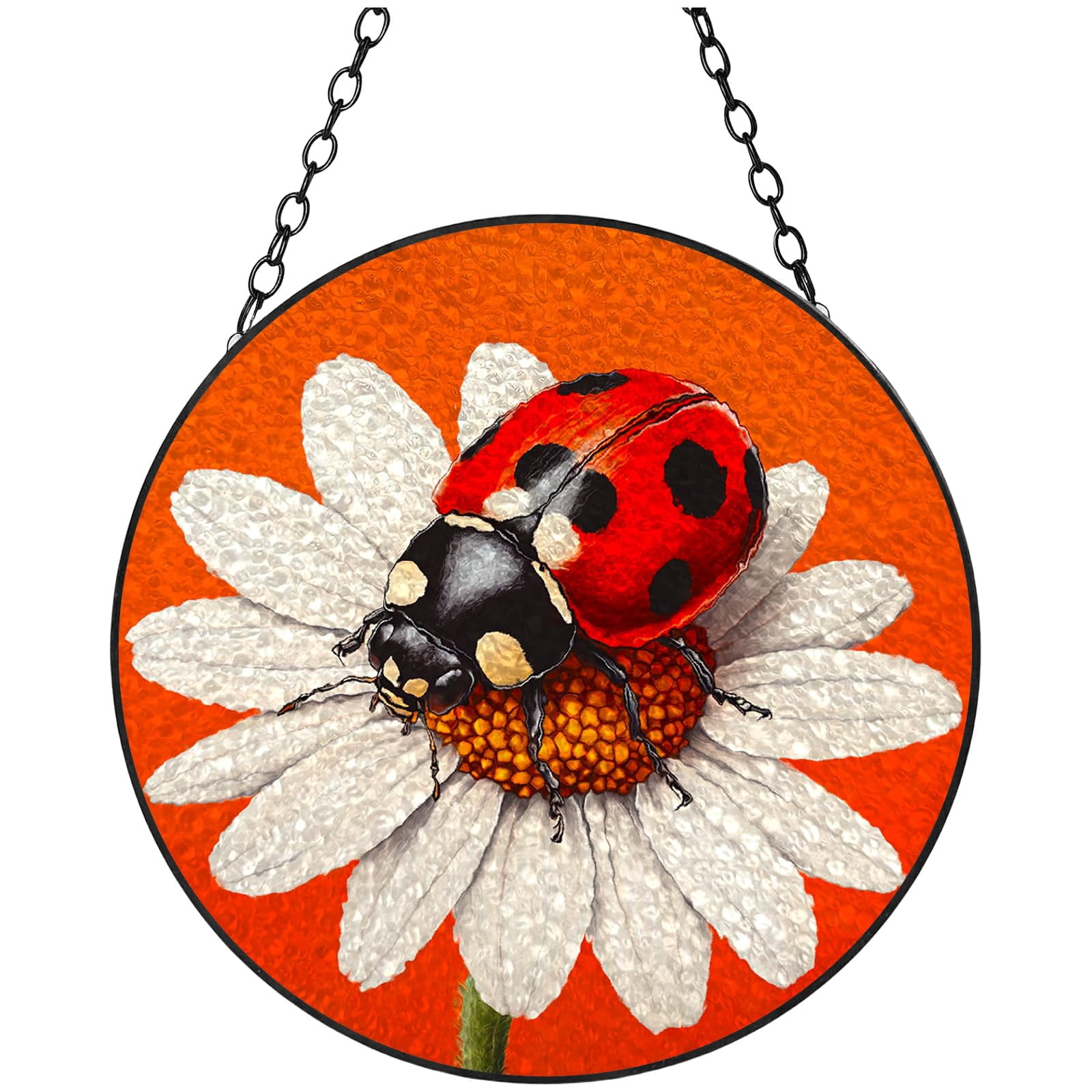 Ladybird on Daisy Flower Stained Glass Suncatcher Colored Handmade ...