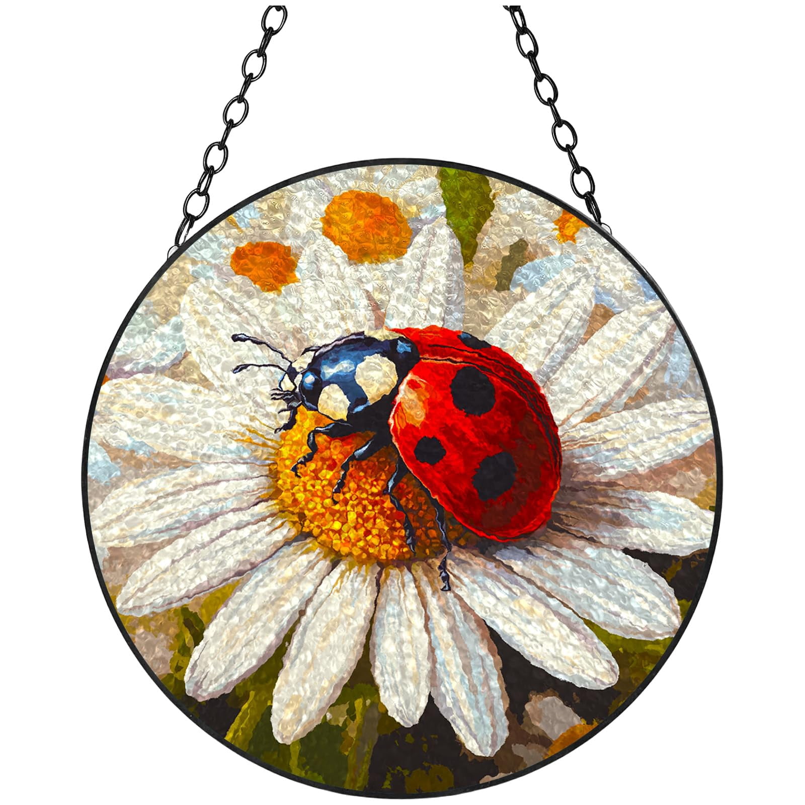 Ladybird on Daisy Flower Stained Glass Suncatcher Colored Handmade ...