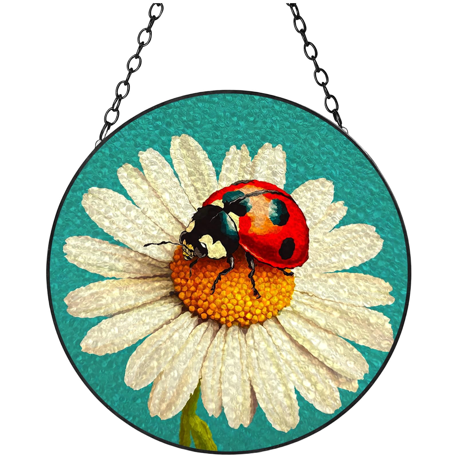 Ladybird on Daisy Flower Stained Glass Suncatcher Colored Handmade ...