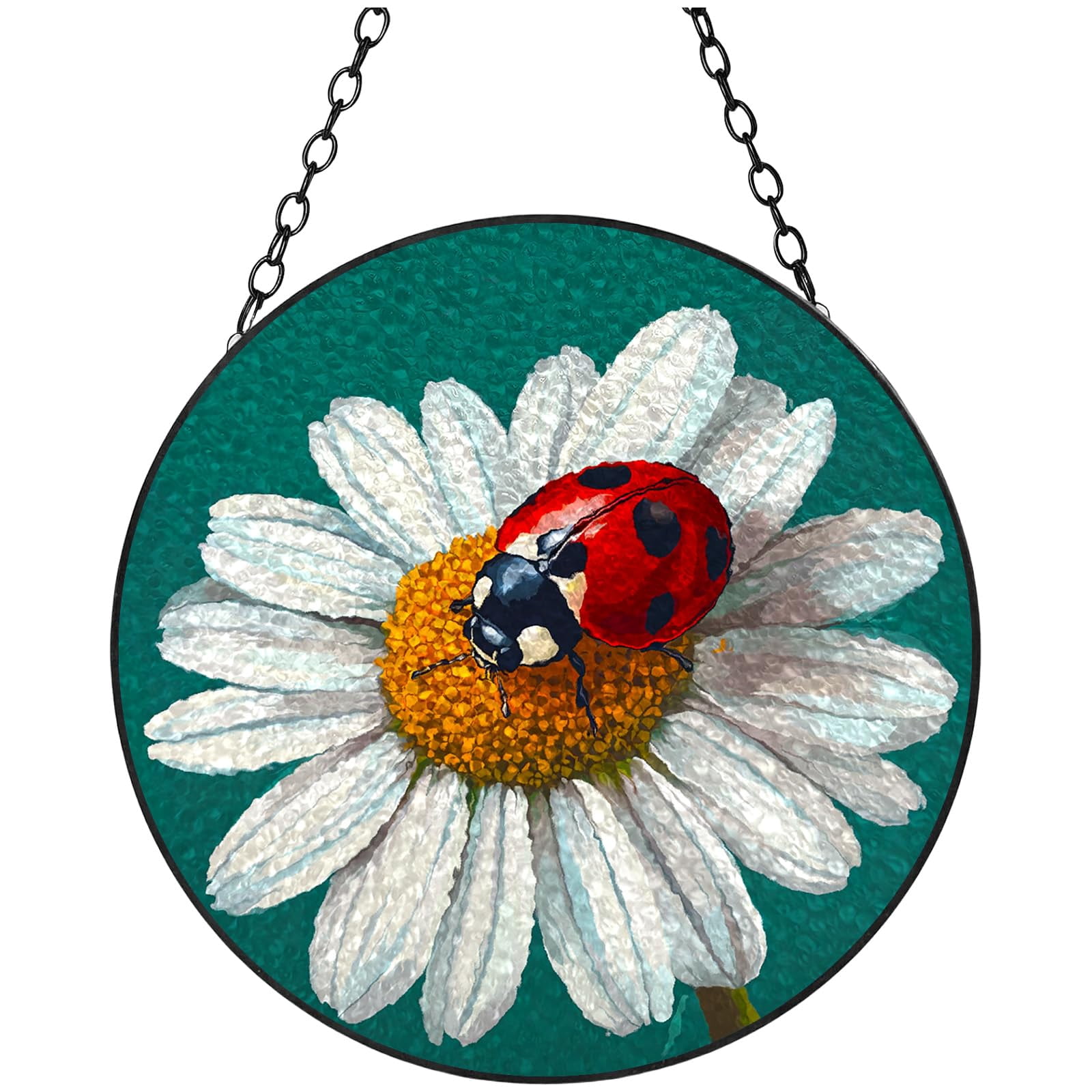 Ladybird on Daisy Flower Stained Glass Suncatcher Colored Handmade ...