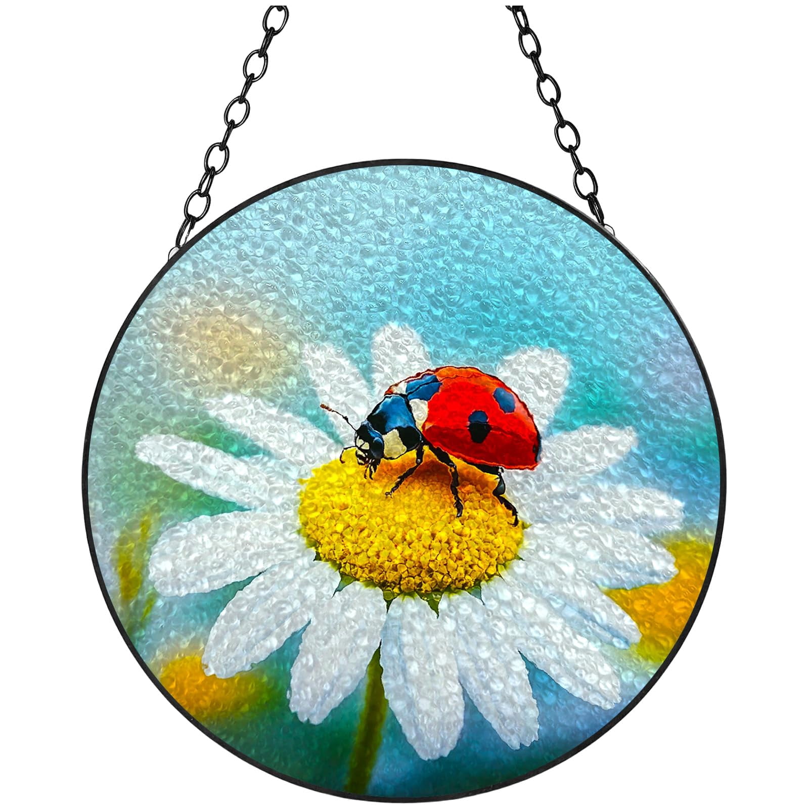 Ladybird on Daisy Flower Stained Glass Suncatcher Colored Handmade ...