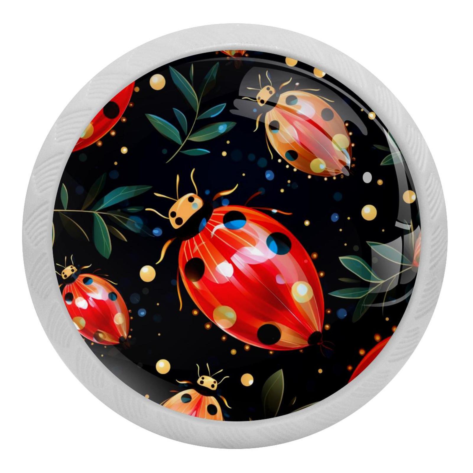 Ladybird Ladybug Coccinella Septempunctata Pattern 4PCS Cabinet Knobs ...