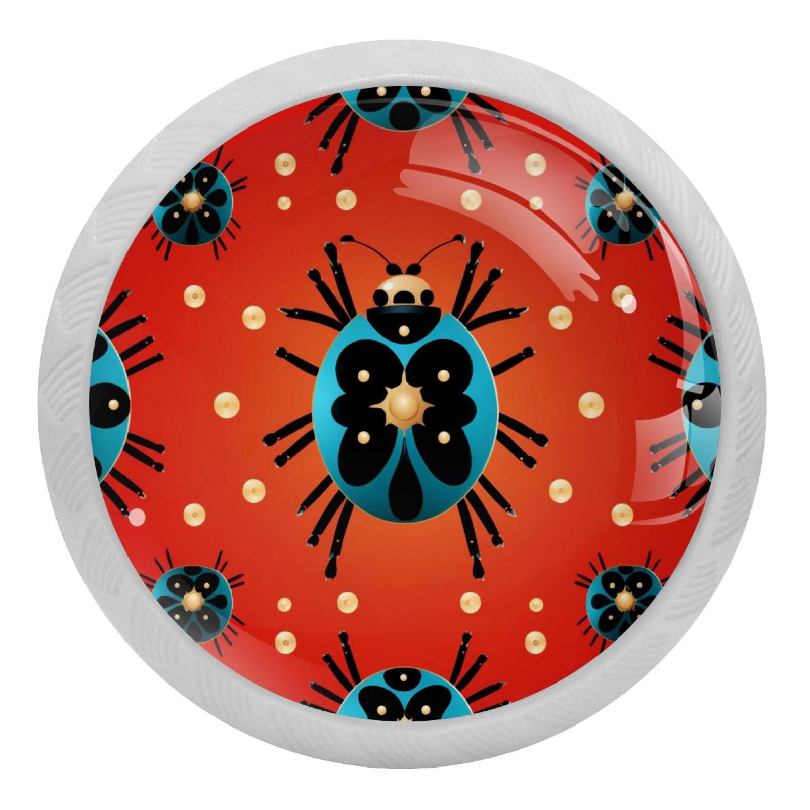 Ladybird Ladybug Coccinella Septempunctata Pattern 4PCS Cabinet Knobs ...