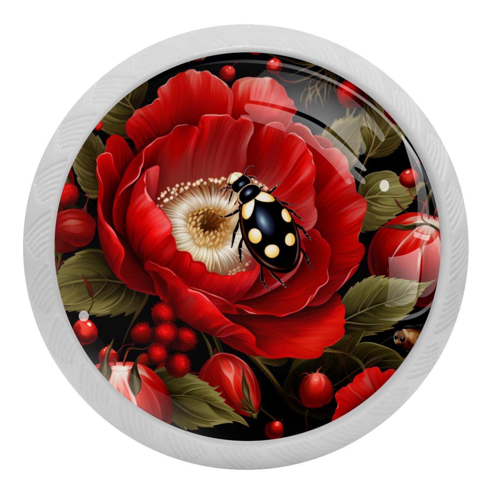 Ladybird Ladybug Coccinella Septempunctata Pattern 4PCS Cabinet Knobs ...