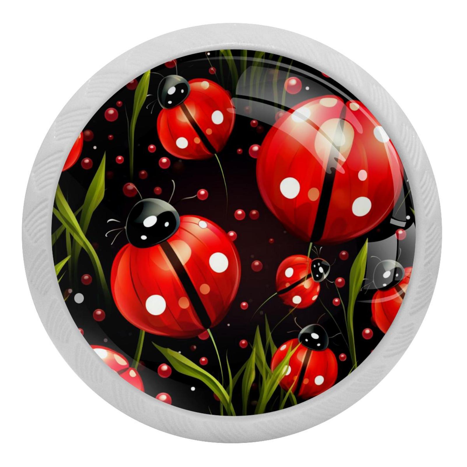 Ladybird Ladybug Coccinella Septempunctata Pattern 4PCS Cabinet Knobs ...