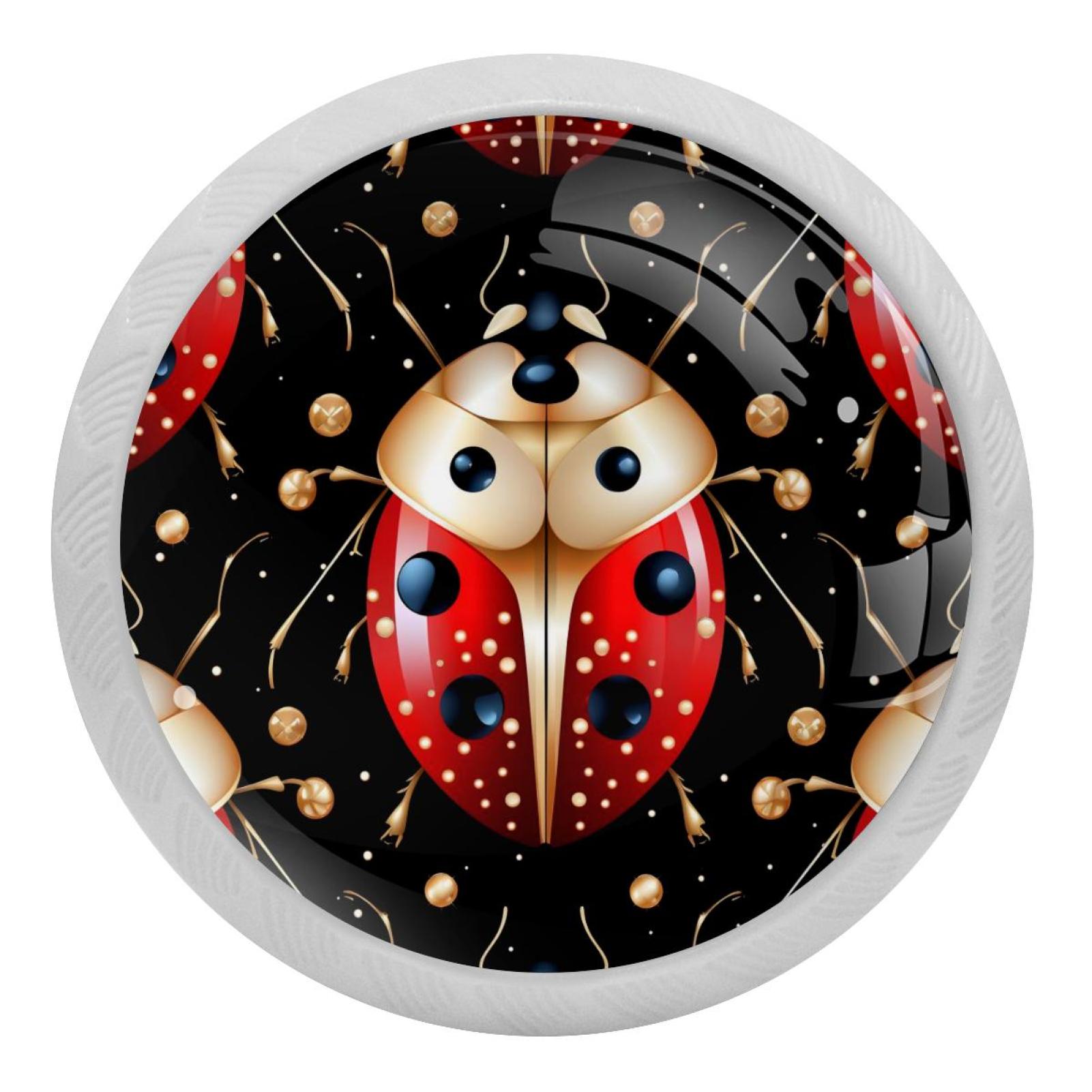 Ladybird Ladybug Coccinella Septempunctata Pattern 4PCS Cabinet Knobs ...