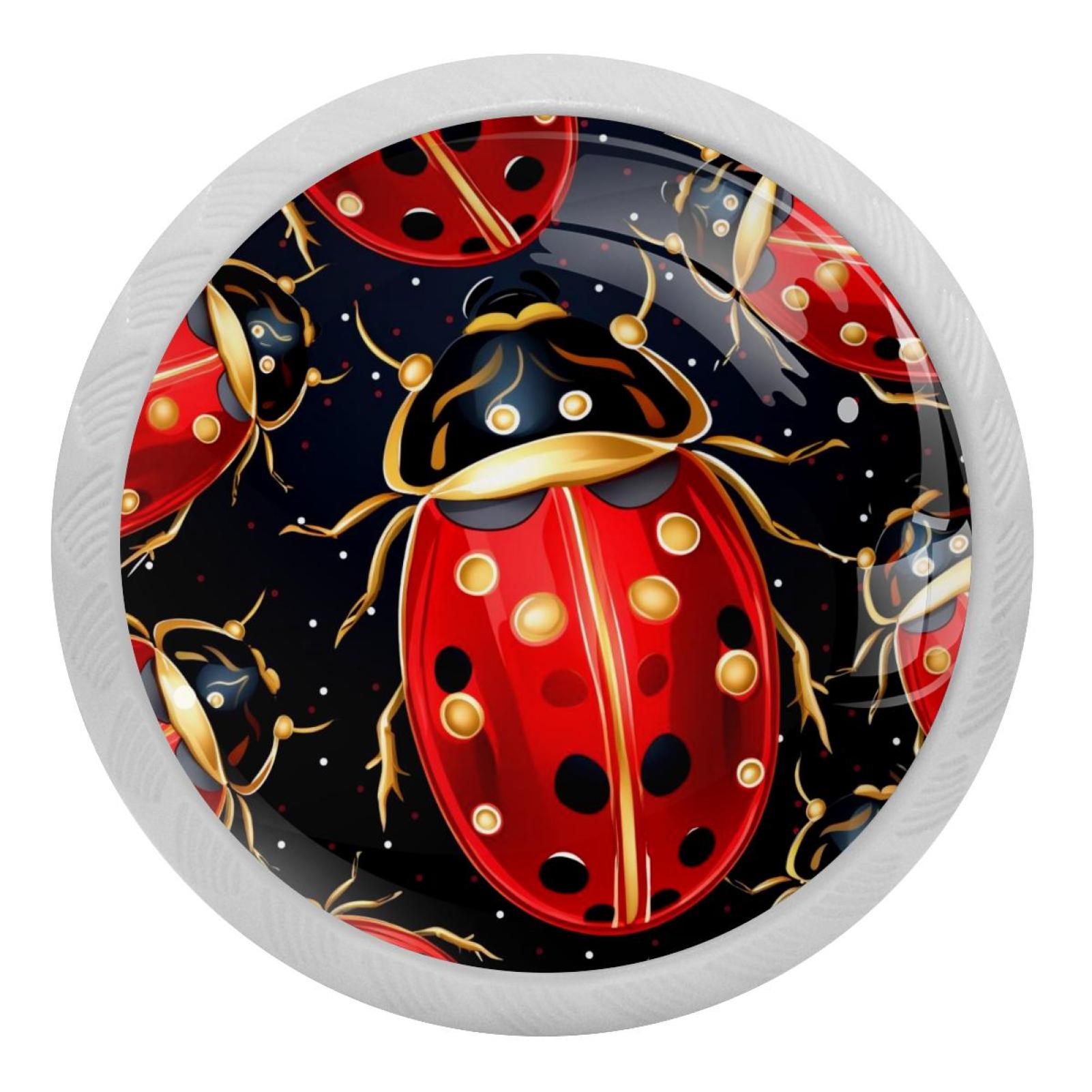 Ladybird Ladybug Coccinella Septempunctata Pattern 4PCS Cabinet Knobs ...