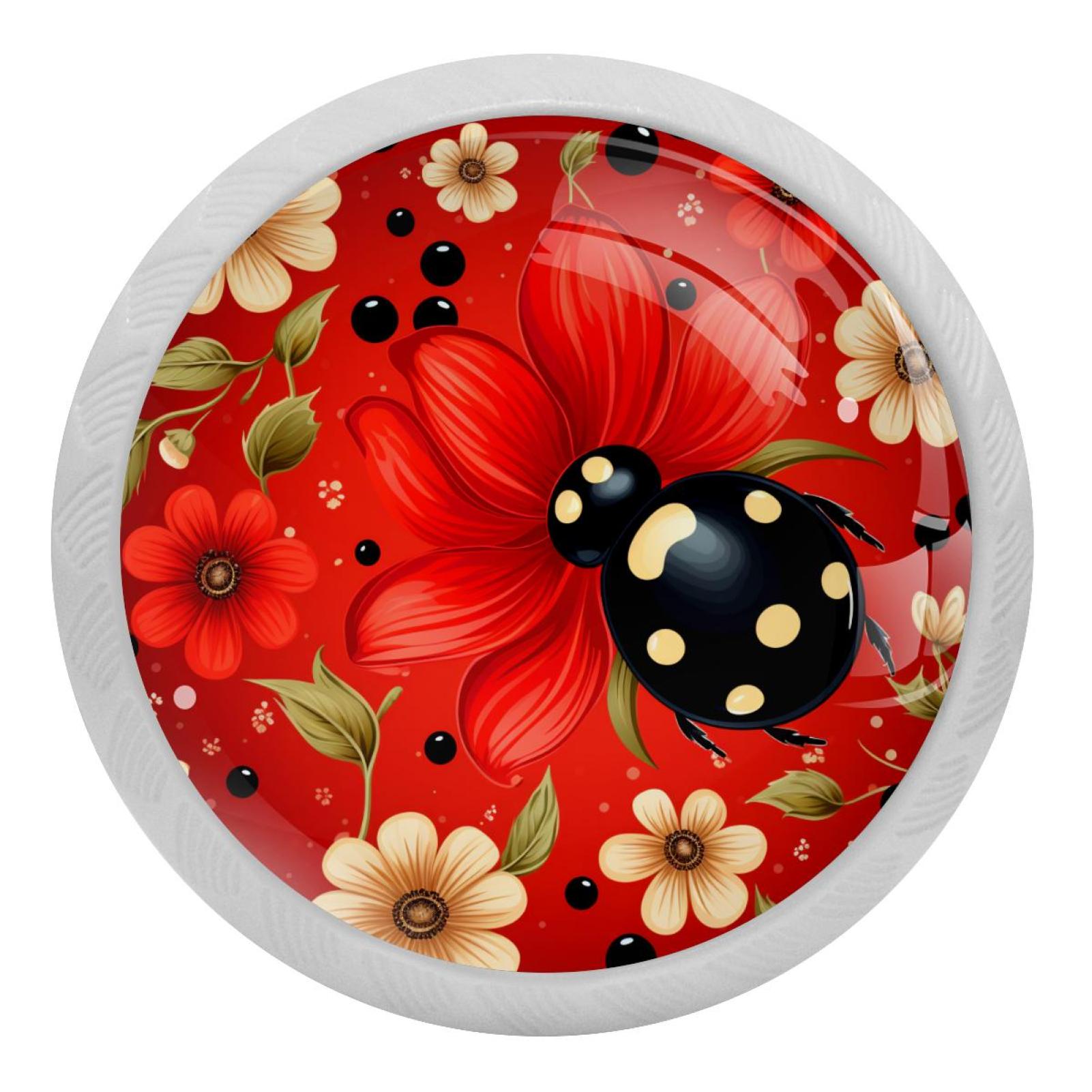 Ladybird Ladybug Coccinella Septempunctata Pattern 4PCS Cabinet Knobs ...