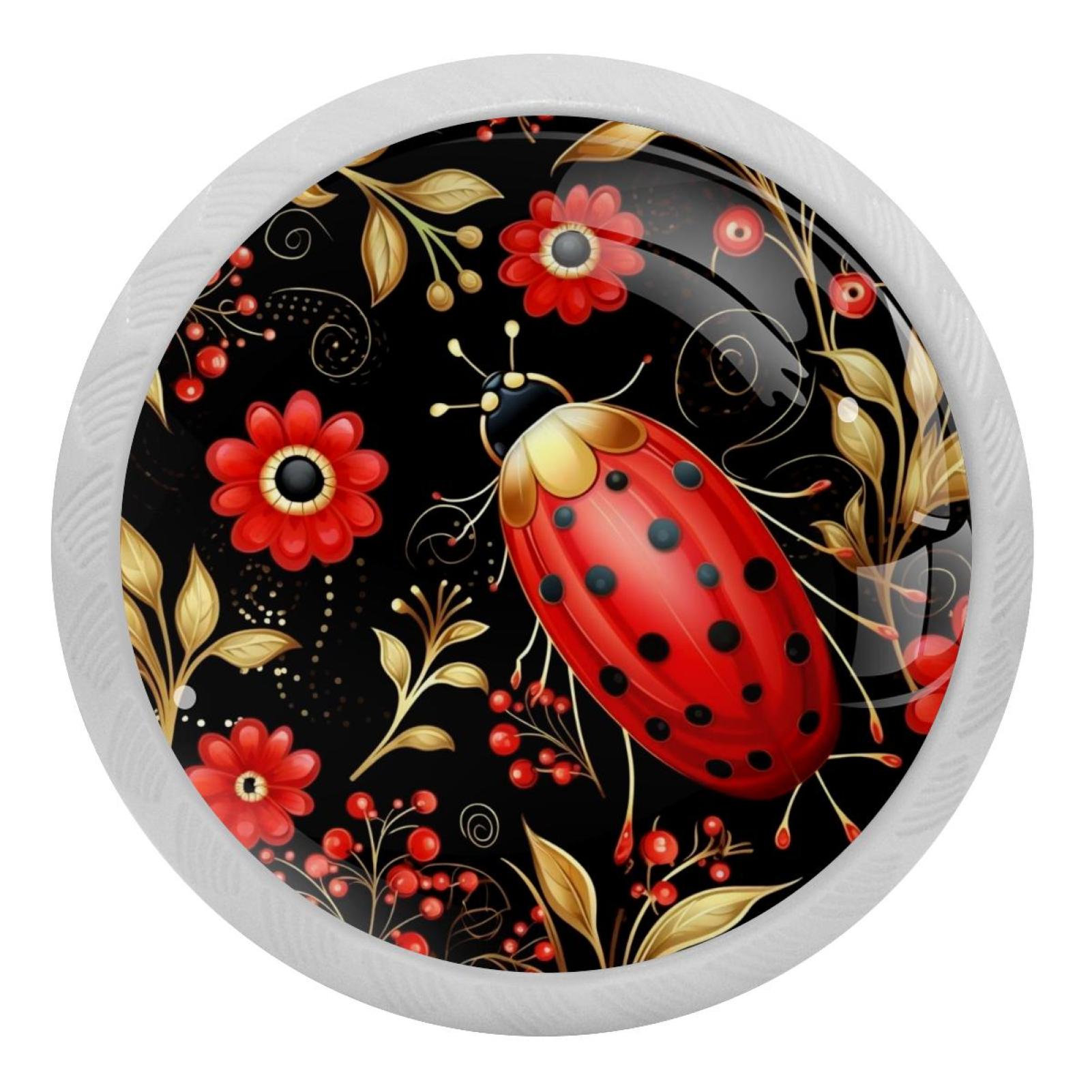 Ladybird Ladybug Coccinella Septempunctata Pattern 4PCS Cabinet Knobs ...