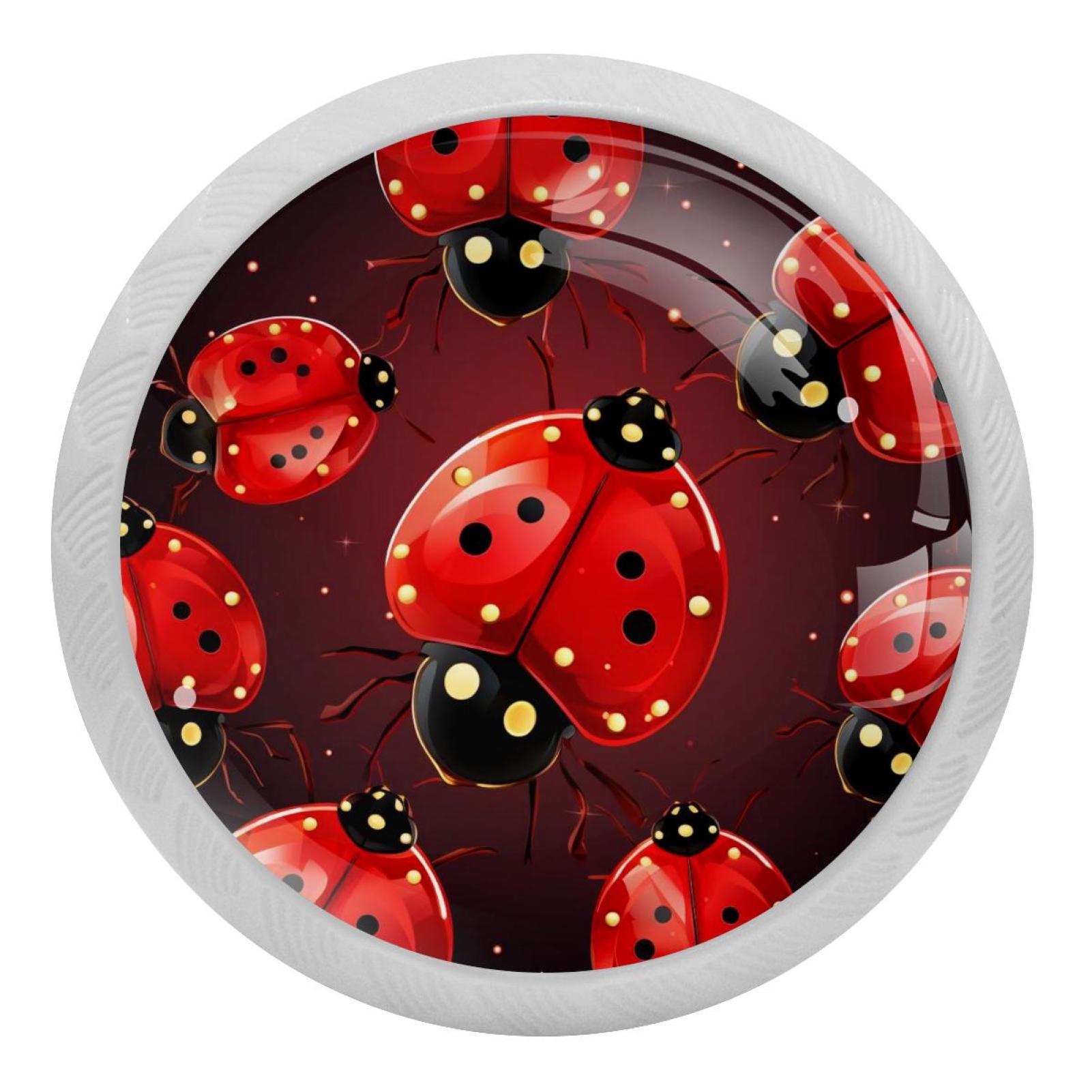Ladybird Ladybug Coccinella Septempunctata Pattern 4PCS Cabinet Knobs ...