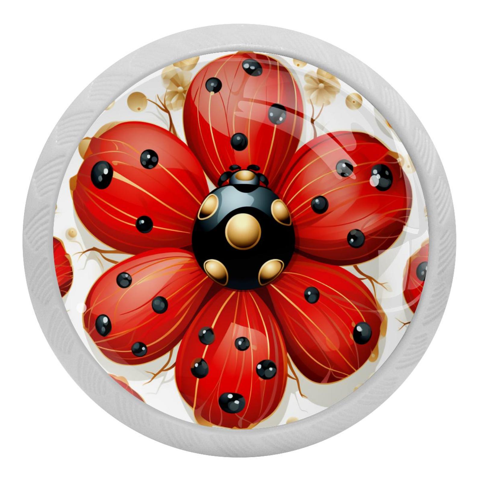 Ladybird Ladybug Coccinella Septempunctata Pattern 4PCS Cabinet Knobs ...