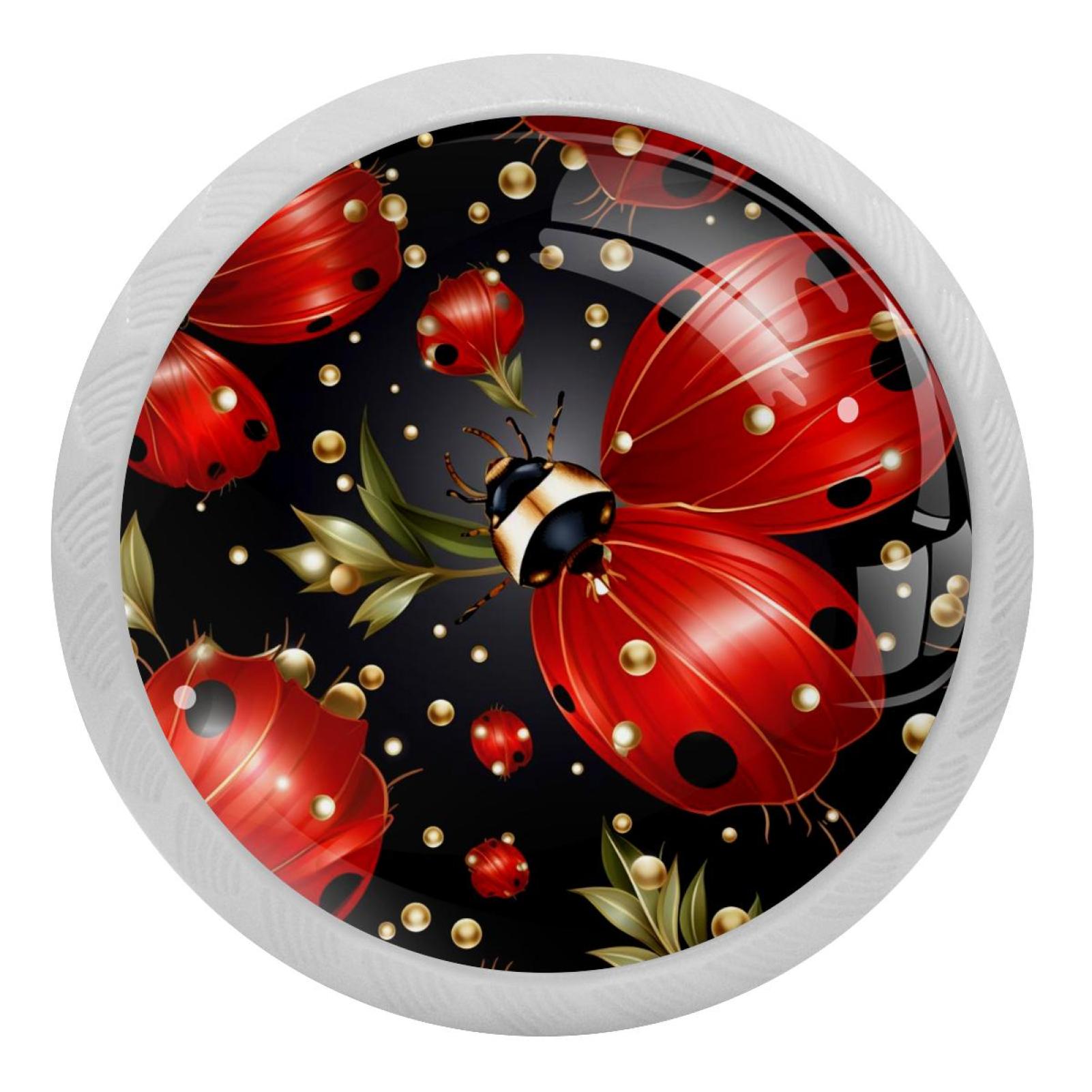 Ladybird Ladybug Coccinella Septempunctata Pattern 4PCS Cabinet Knobs ...