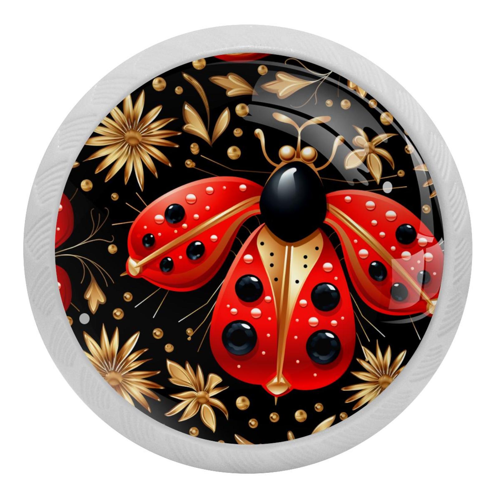 Ladybird Ladybug Coccinella Septempunctata Pattern 4PCS Cabinet Knobs ...