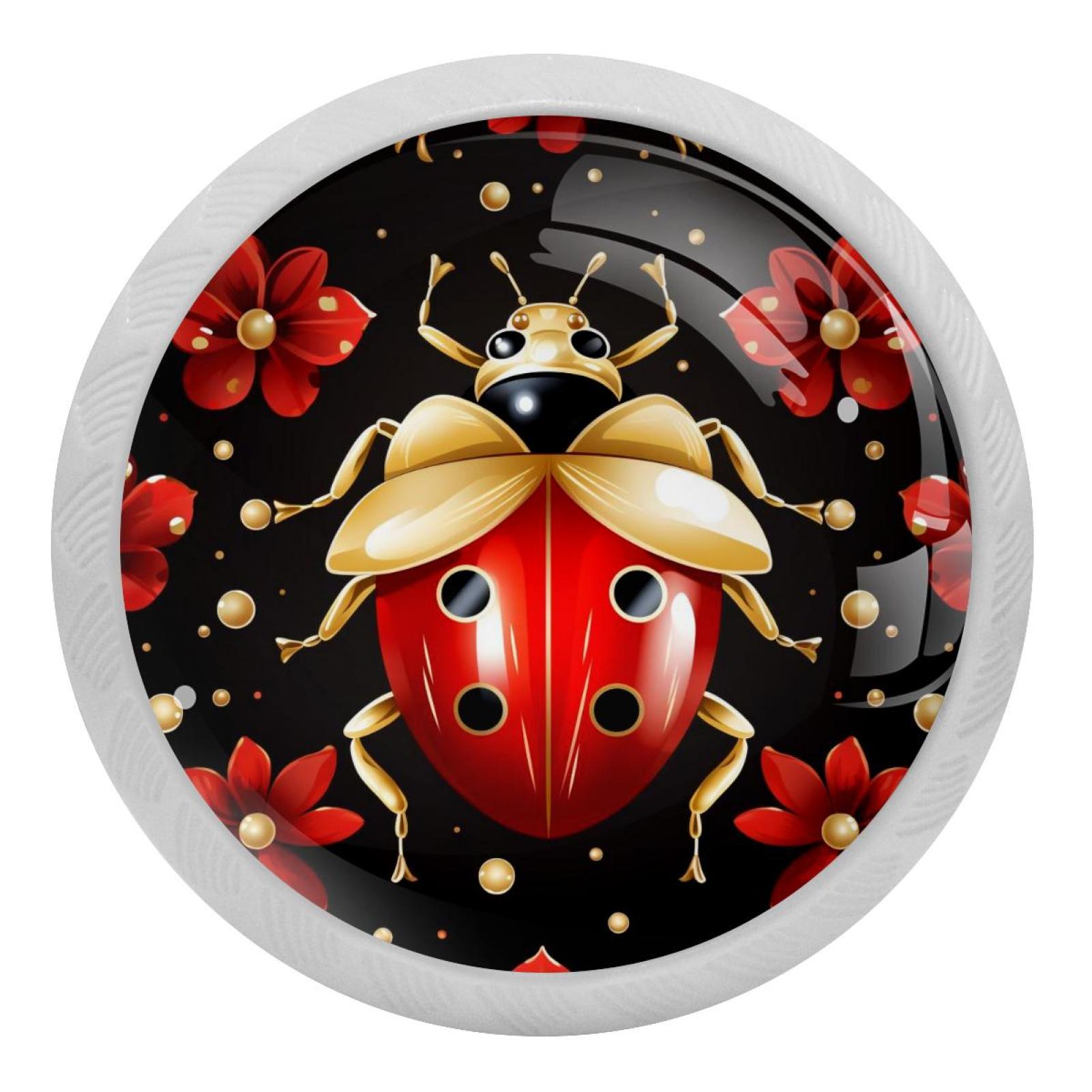 Ladybird Ladybug Coccinella Septempunctata Pattern 4PCS Cabinet Knobs ...