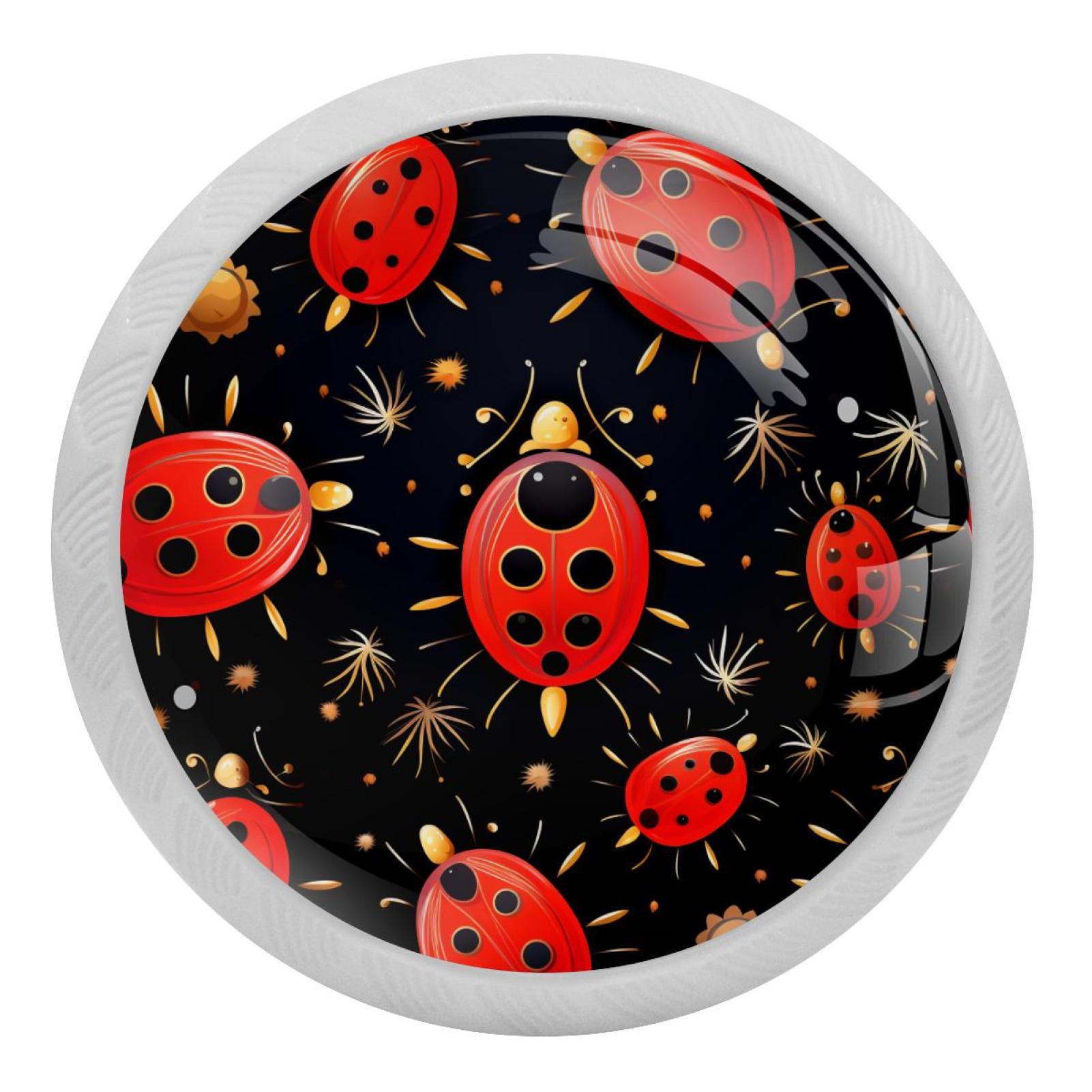 Ladybird Ladybug Coccinella Septempunctata Pattern 4PCS Cabinet Knobs ...