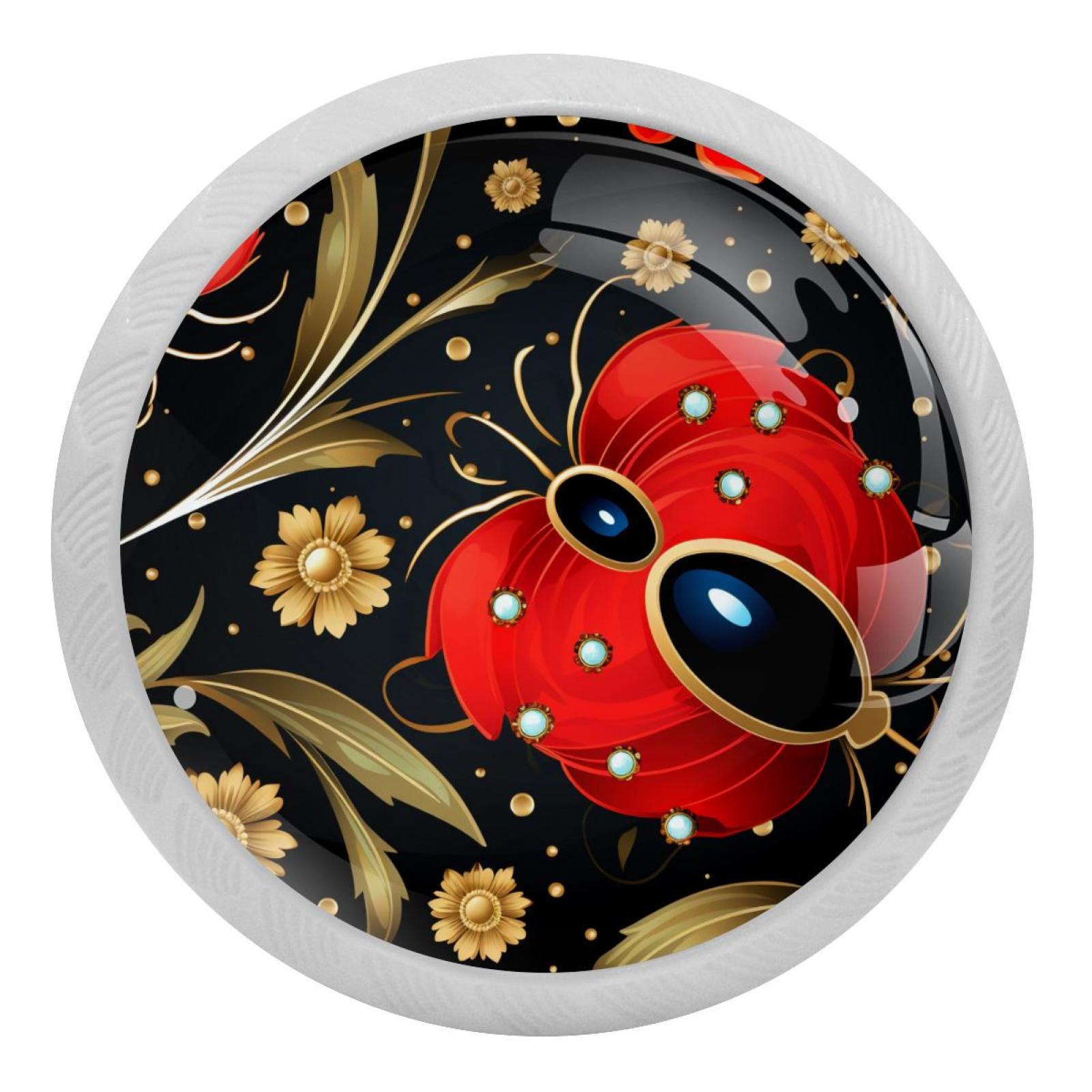 Ladybird Ladybug Coccinella Septempunctata Pattern 4PCS Cabinet Knobs ...