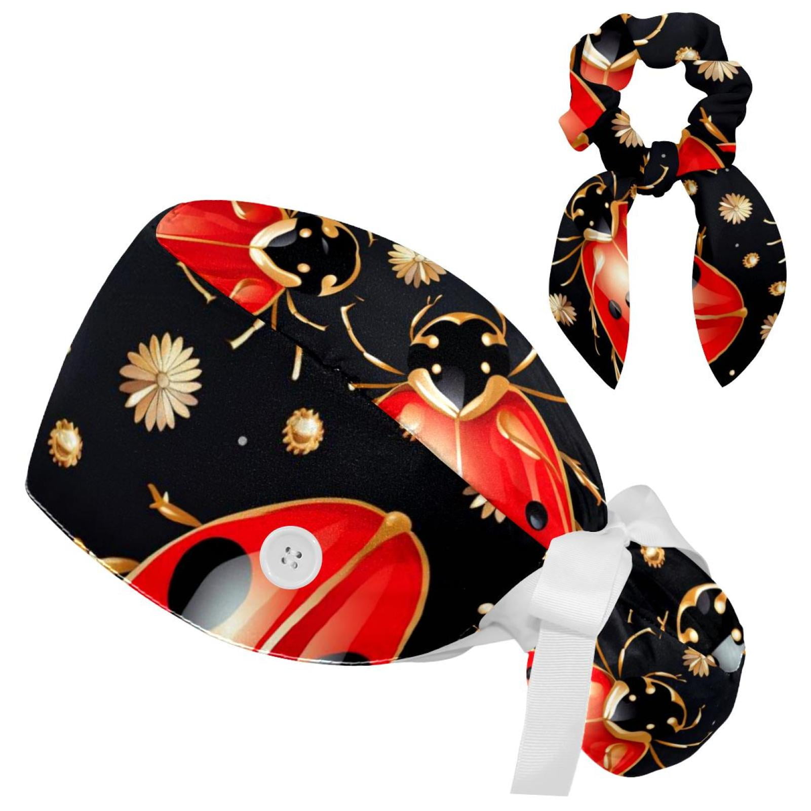 Ladybird Surgical Cap with Buttons/ Bow Hair Scrunchy for Long Hair ...