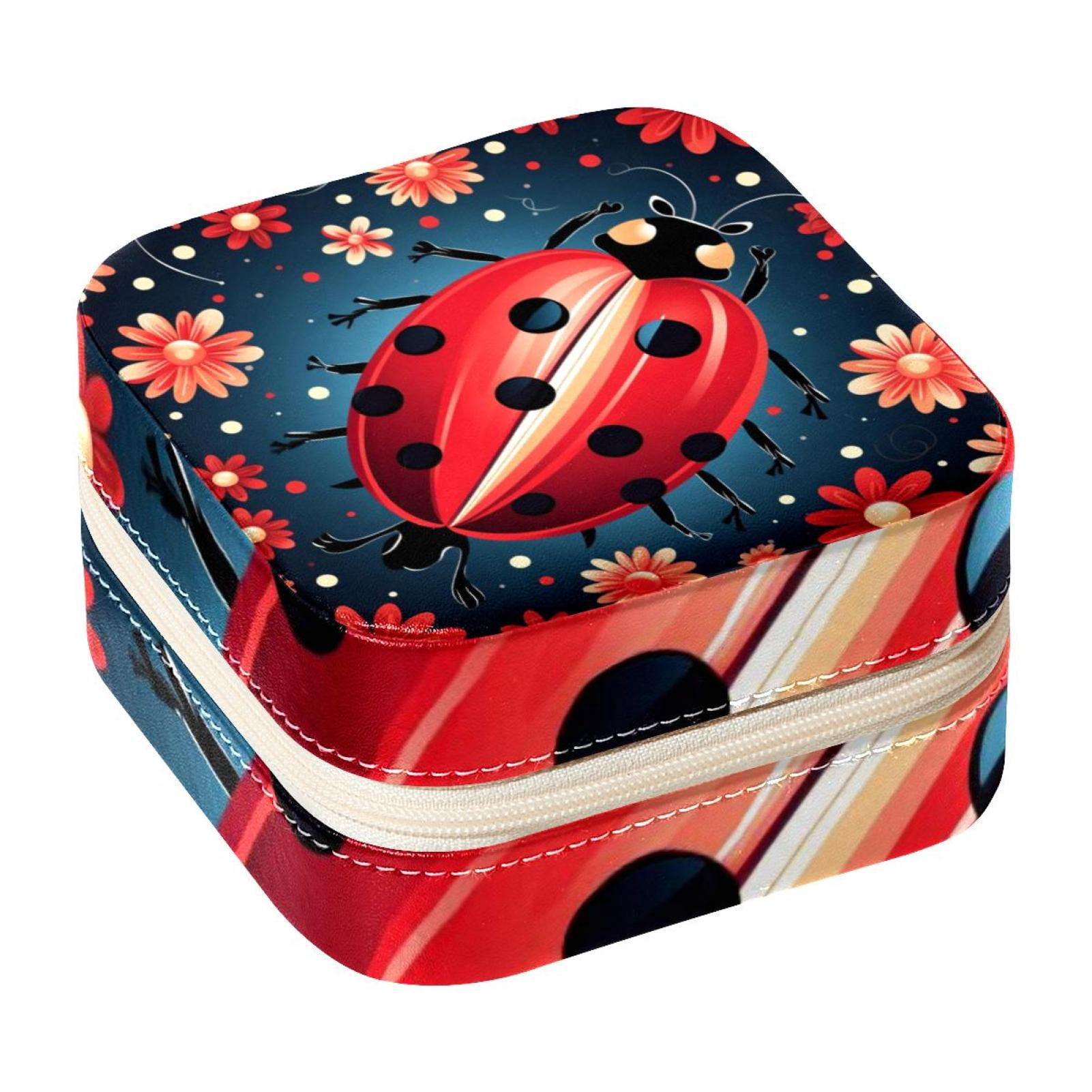 Ladybird Travel Portable Square Jewelry Box Earring Necklace Bracelet ...