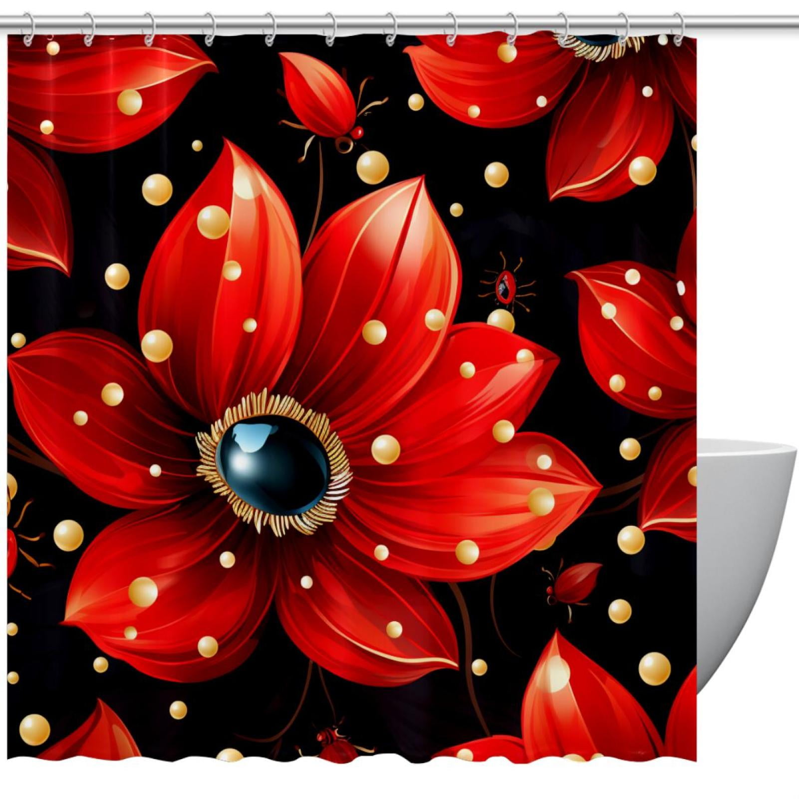 Ladybird Waterproof Printed Bathroom Curtain Set With Hooks Stylish