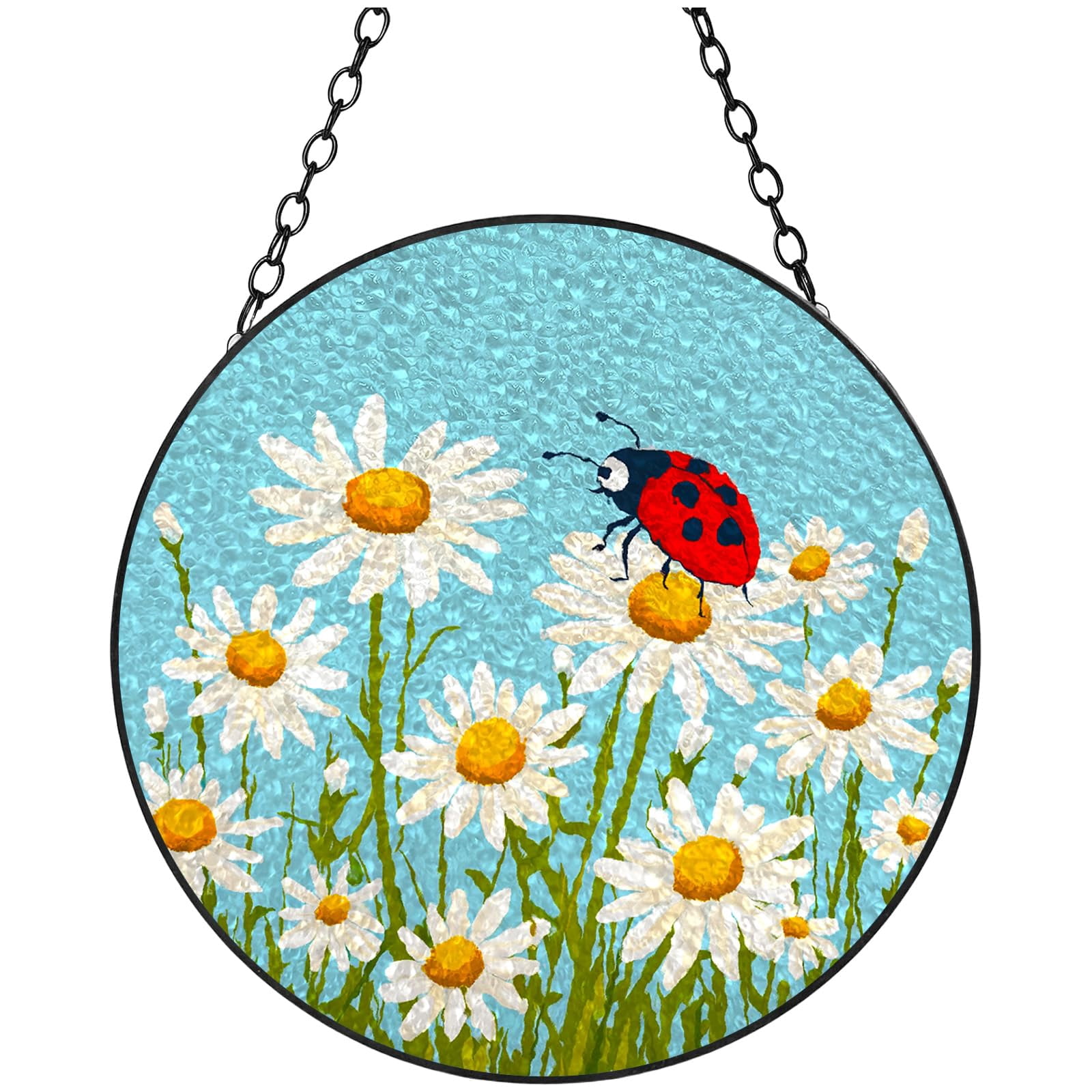 Ladybird on White Daisy Flowers Stained Glass Suncatcher Colored ...