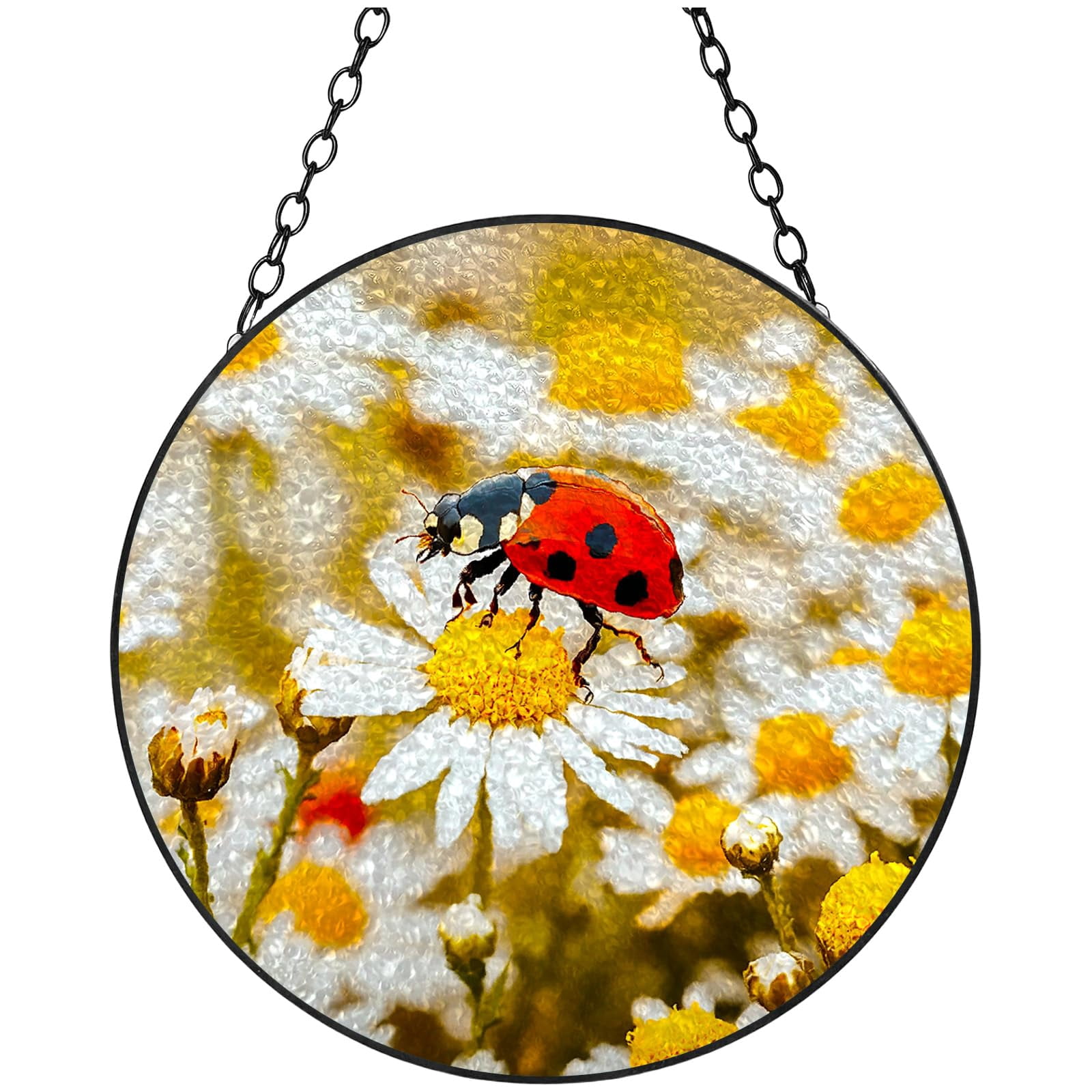 Ladybird on Wild Little Daisy Flower Stained Glass Suncatcher Colored ...