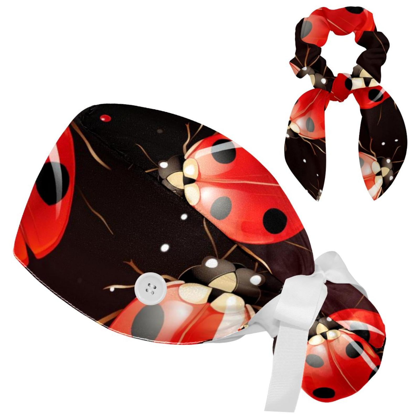 Ladybird Working Cap with Buttons, Bow Hair Scrunchy and Ribbon Tie for ...