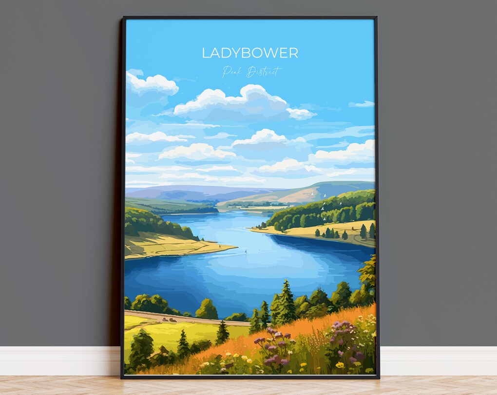 Ladybower Travel Print, Travel Poster Of Ladybower, Ladybower Reservoir ...
